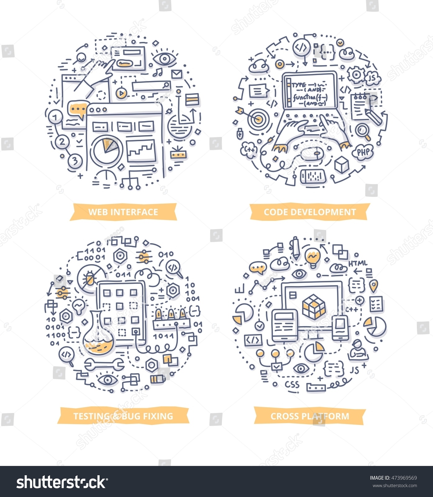 Doodle Vector Illustrations Web Interface Software Stock Vector ...