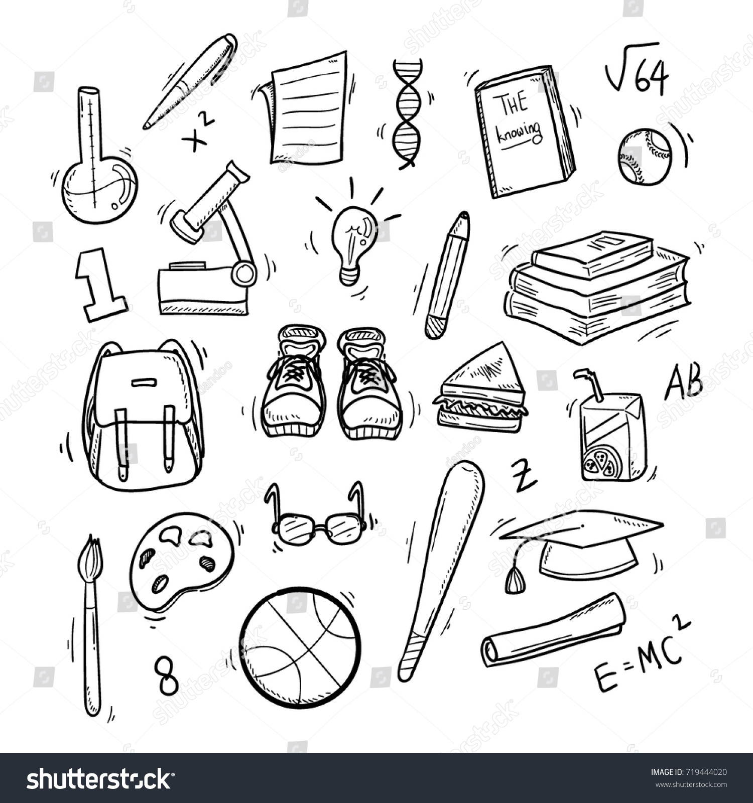 Doodle Vector Set School Things Stock Vector (Royalty Free) 719444020
