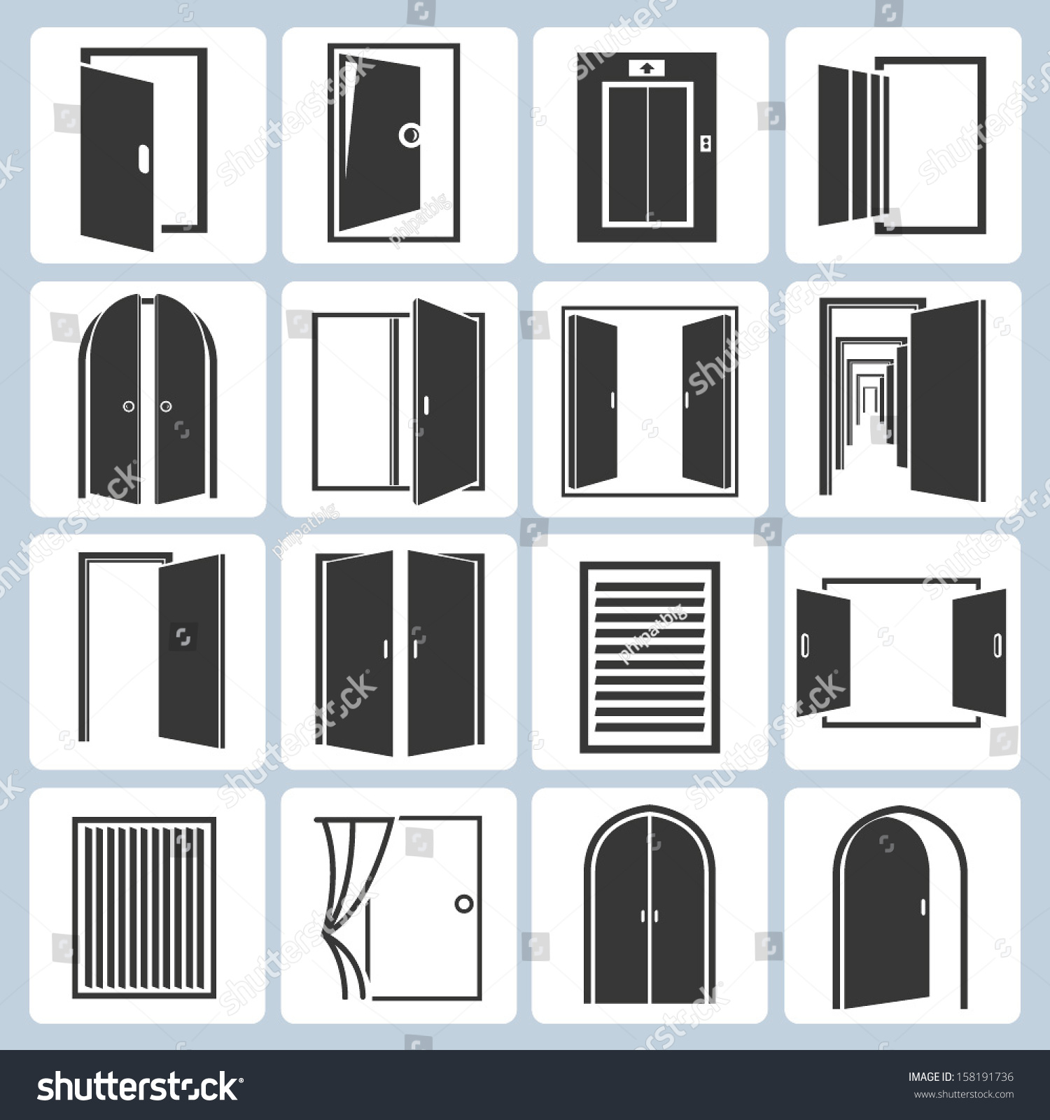 Door Icons Set Stock Vector (Royalty Free) 158191736