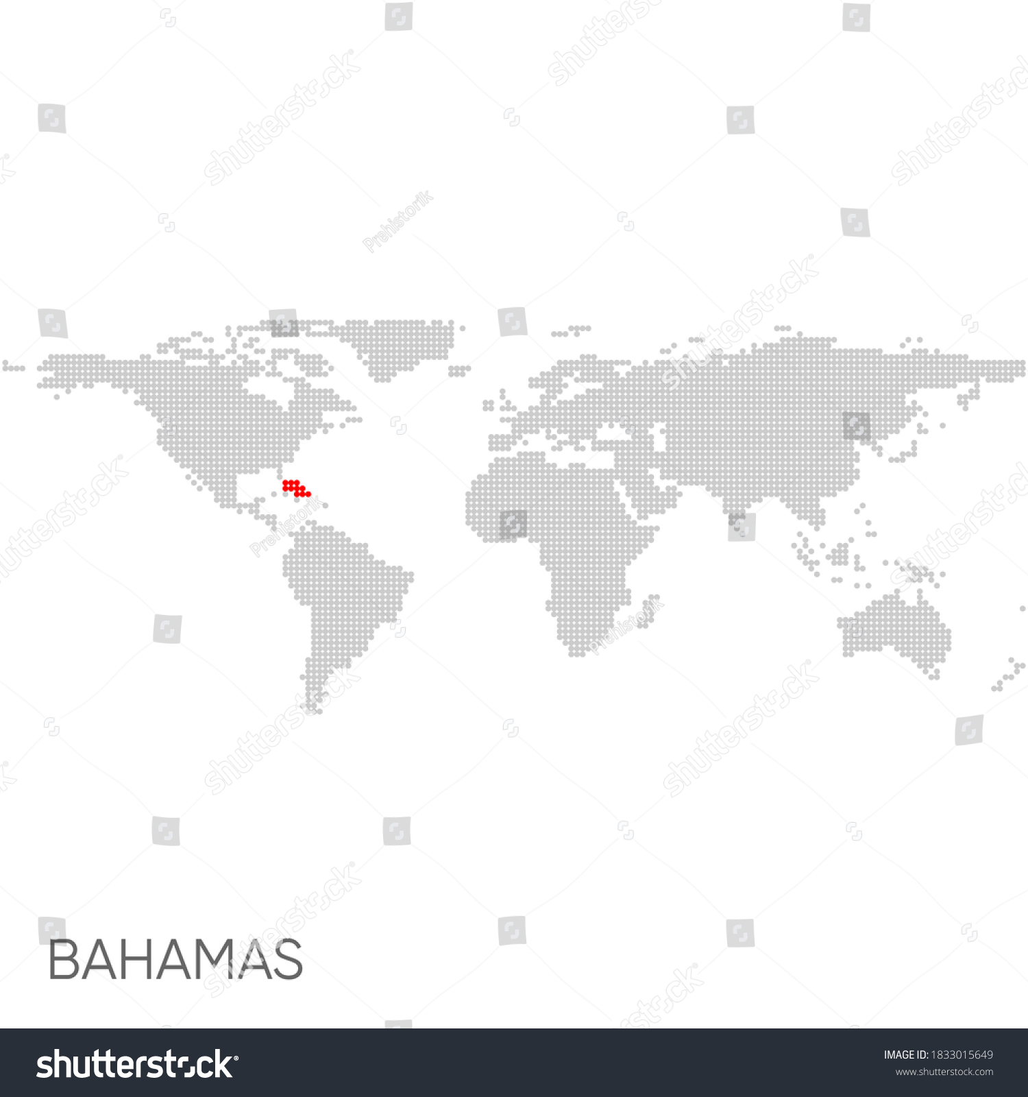 Dotted World Map Marked Bahamas Stock Vector (Royalty Free) 1833015649 ...