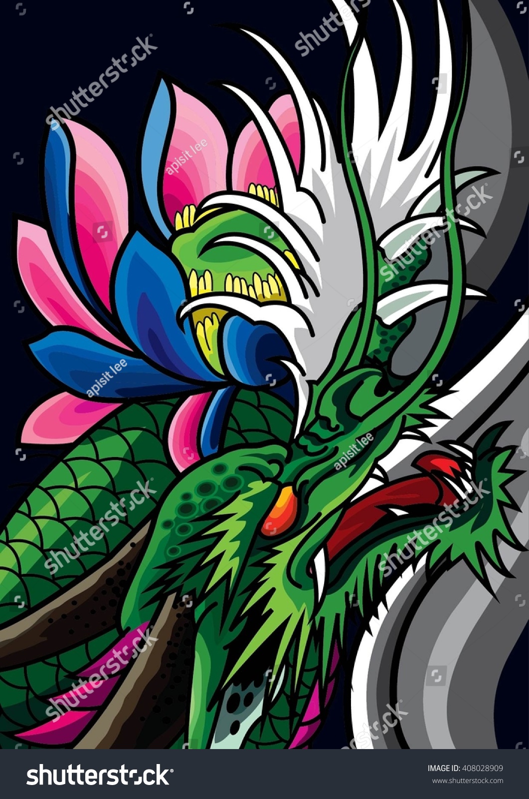 Dragon Lotus Stock Vector (Royalty Free) 408028909 | Shutterstock