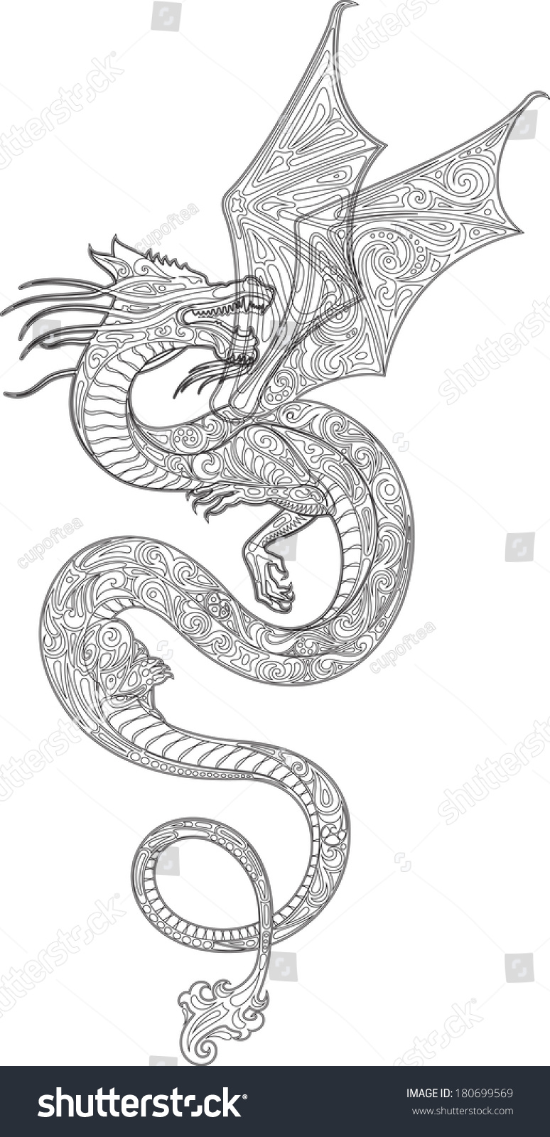 Dragon Contour Stock Vector (Royalty Free) 180699569 | Shutterstock
