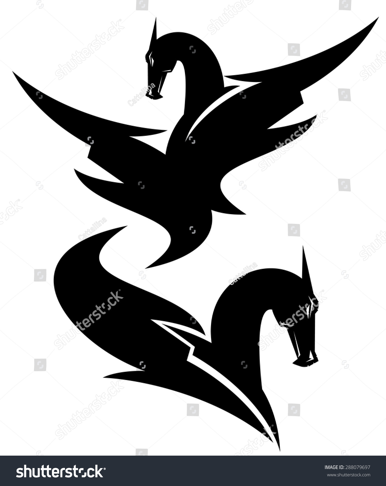Dragon Design Black White Vector Set Stock Vector (Royalty Free) 288079697