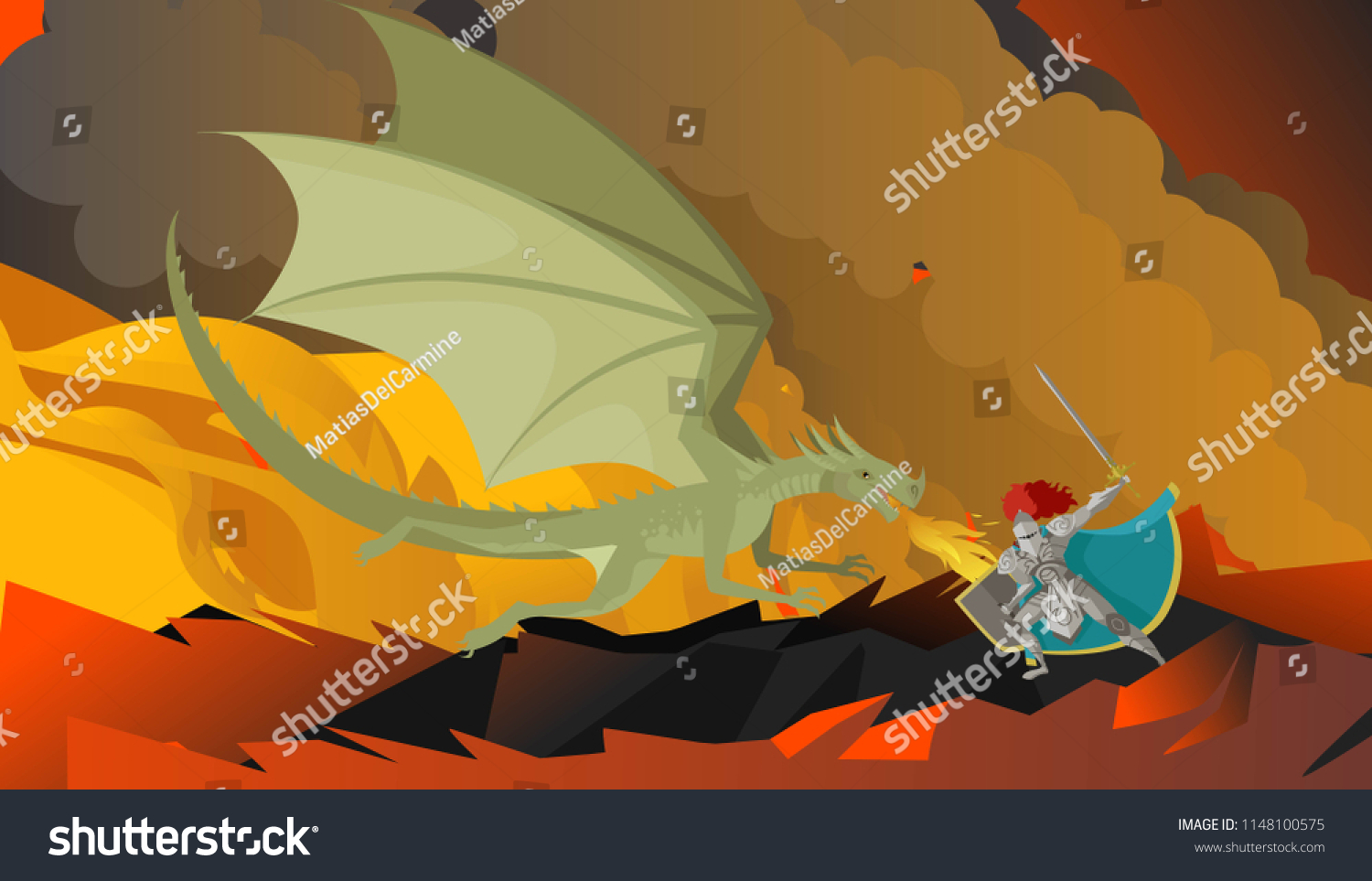 Dragon Fighting Knight Stock Vector (Royalty Free) 1148100575 ...