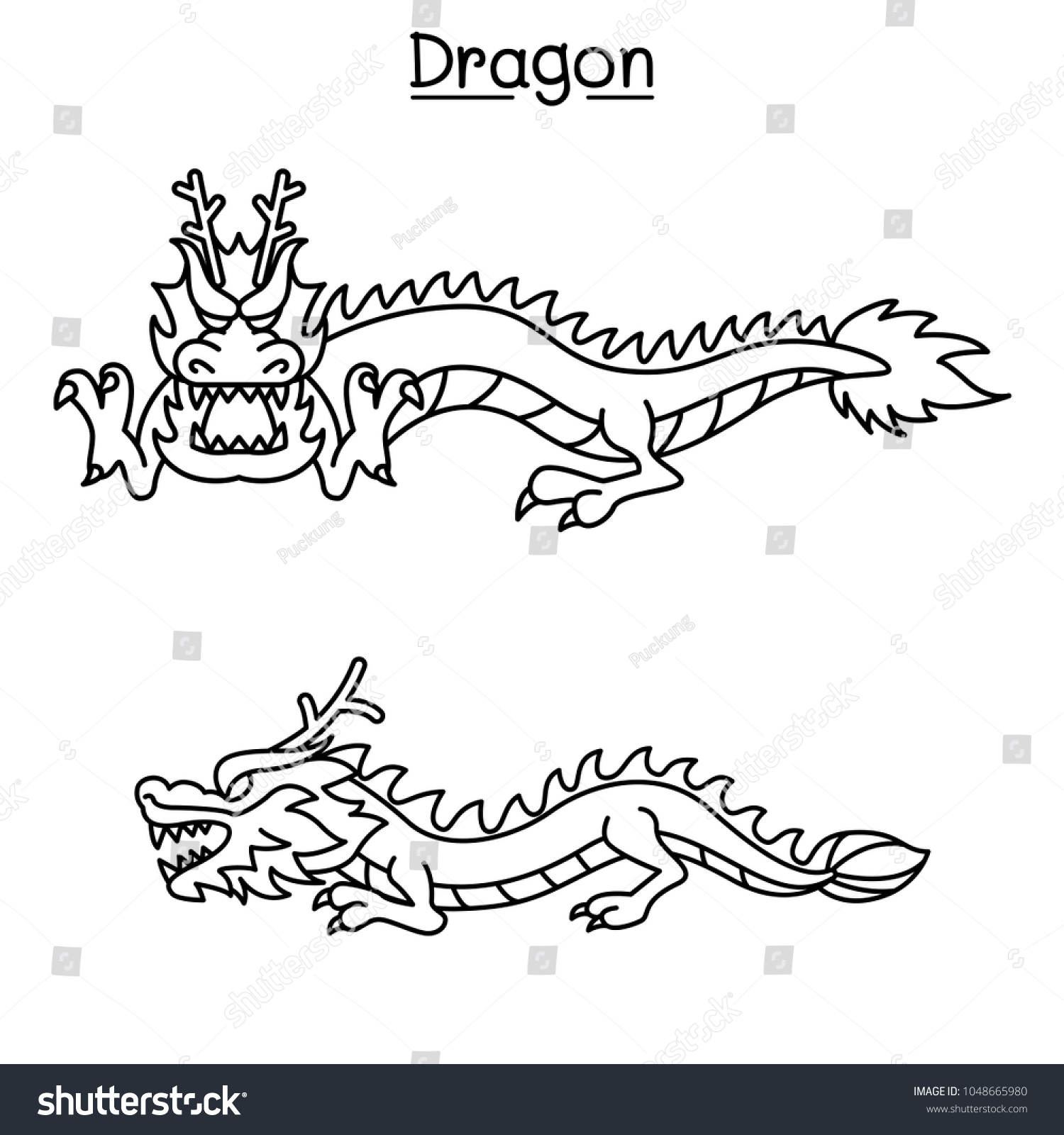 Dragon Vector Illustration Thin Line Style Stock Vector (Royalty Free ...