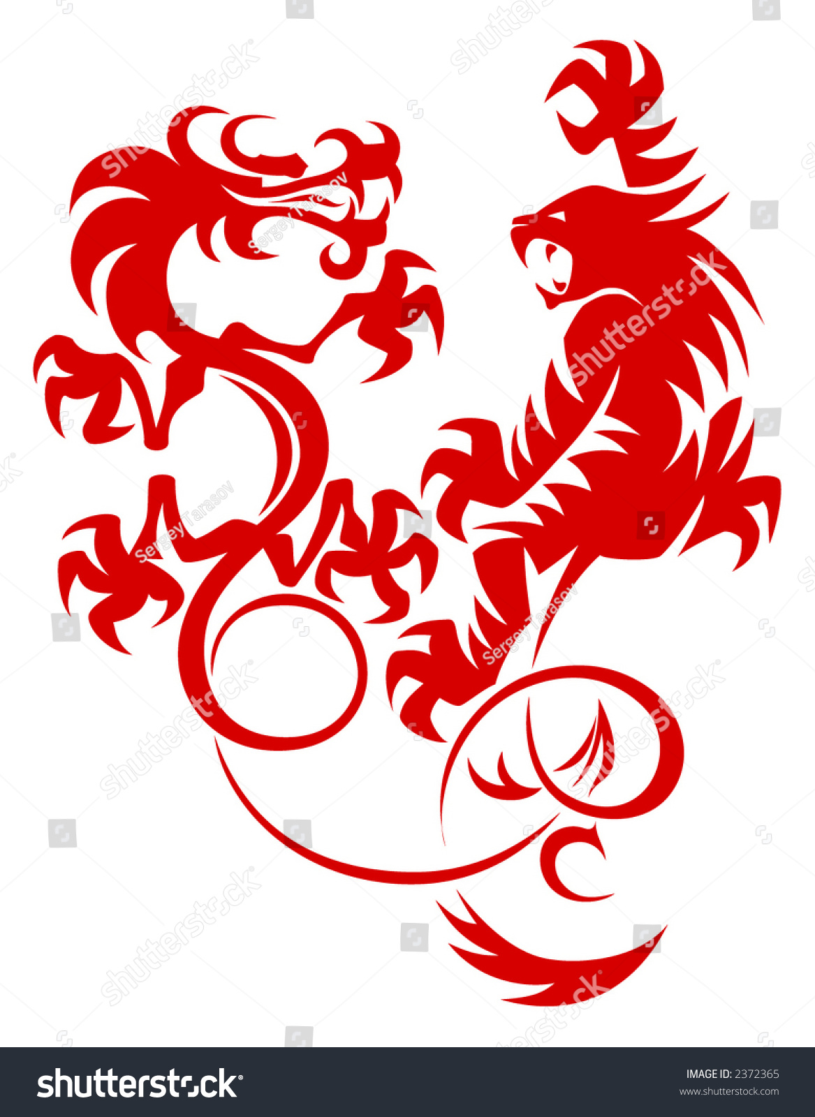 「Dragon Vs Tiger Fight Vector Tattoo」のベクター画像素材（ロイヤリティフリー） 2372365