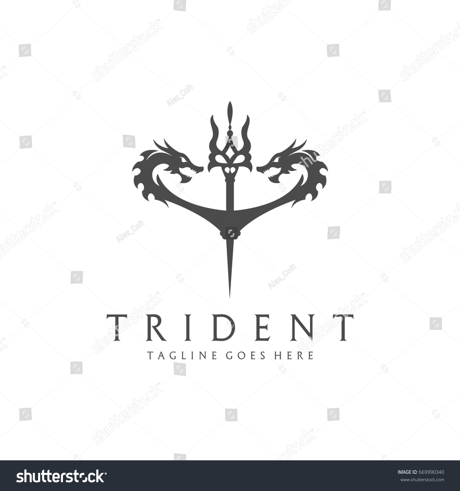 Dragon Weapon Trident Logo Stock Vector (Royalty Free) 669990340