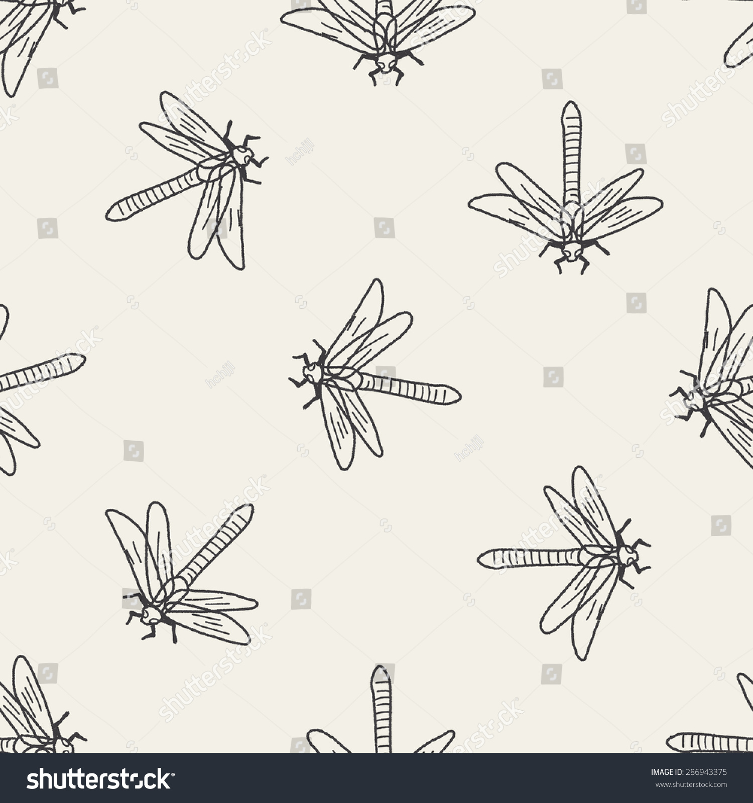 Dragonfly Doodle Seamless Pattern Background: vector de stock (libre de ...