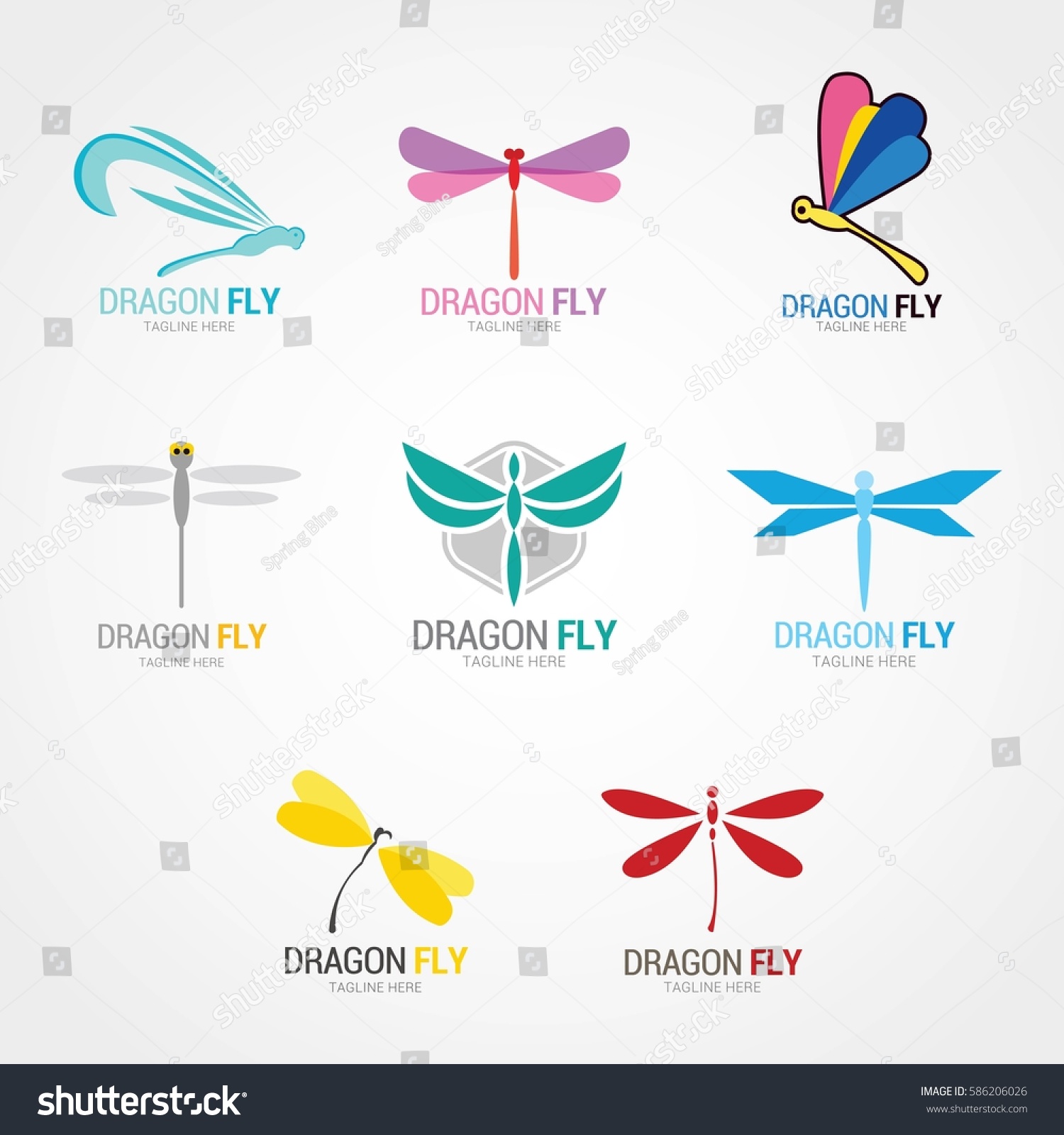 Vektor Stok Dragonfly Logo Design Template Vector Illustration (Tanpa ...