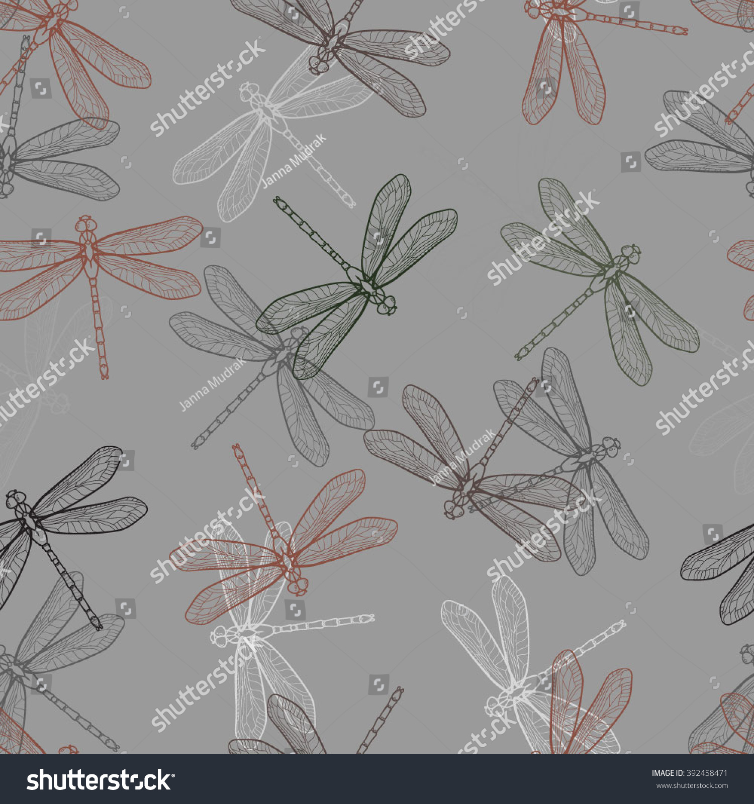Dragonfly Seamless Pattern Dragonfly Background Vector Stock Vector (Royalty Free) 392458471