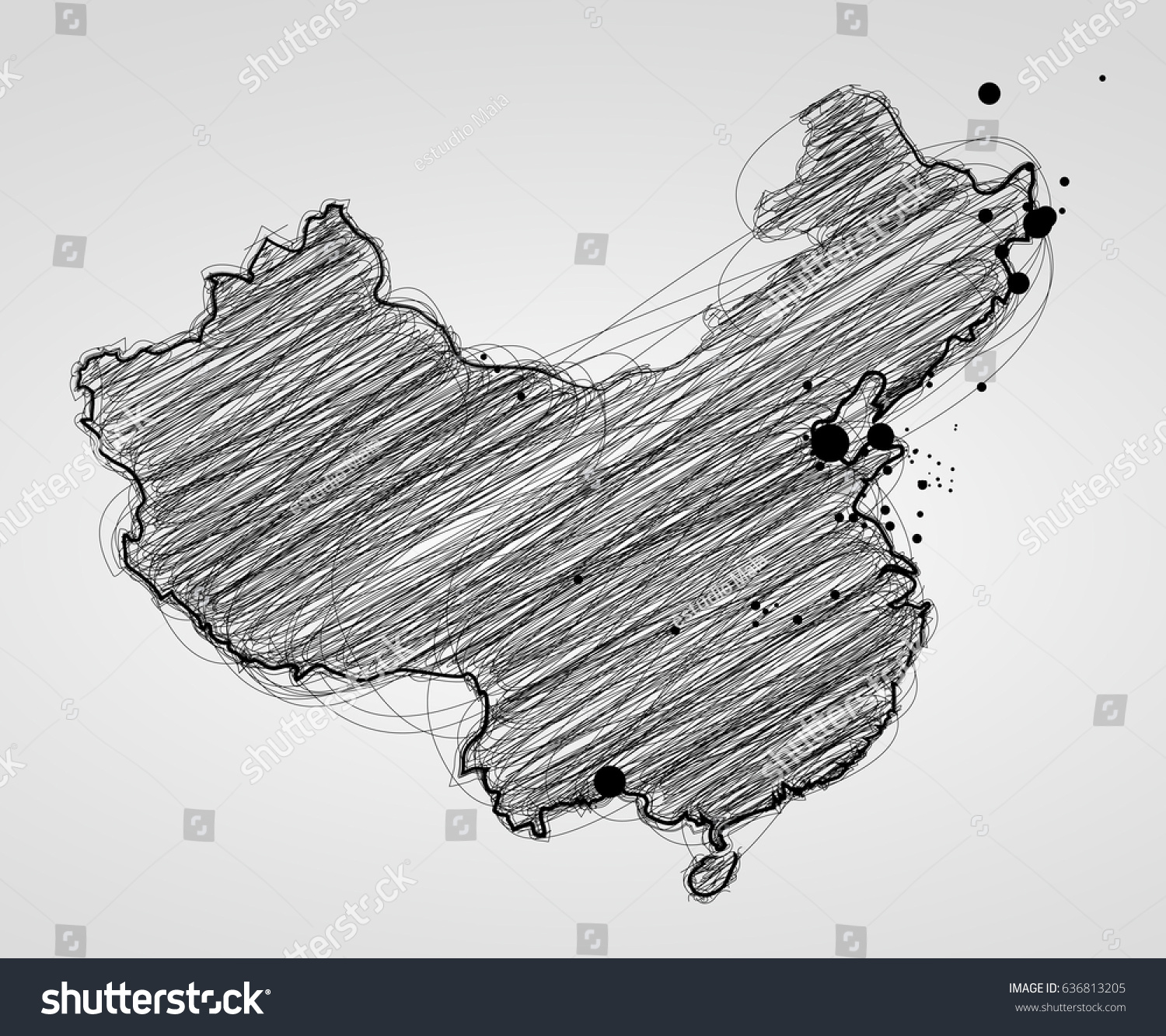 Draw Sketch Chinese Map: Stock-Vektorgrafik (Lizenzfrei) 636813205 ...