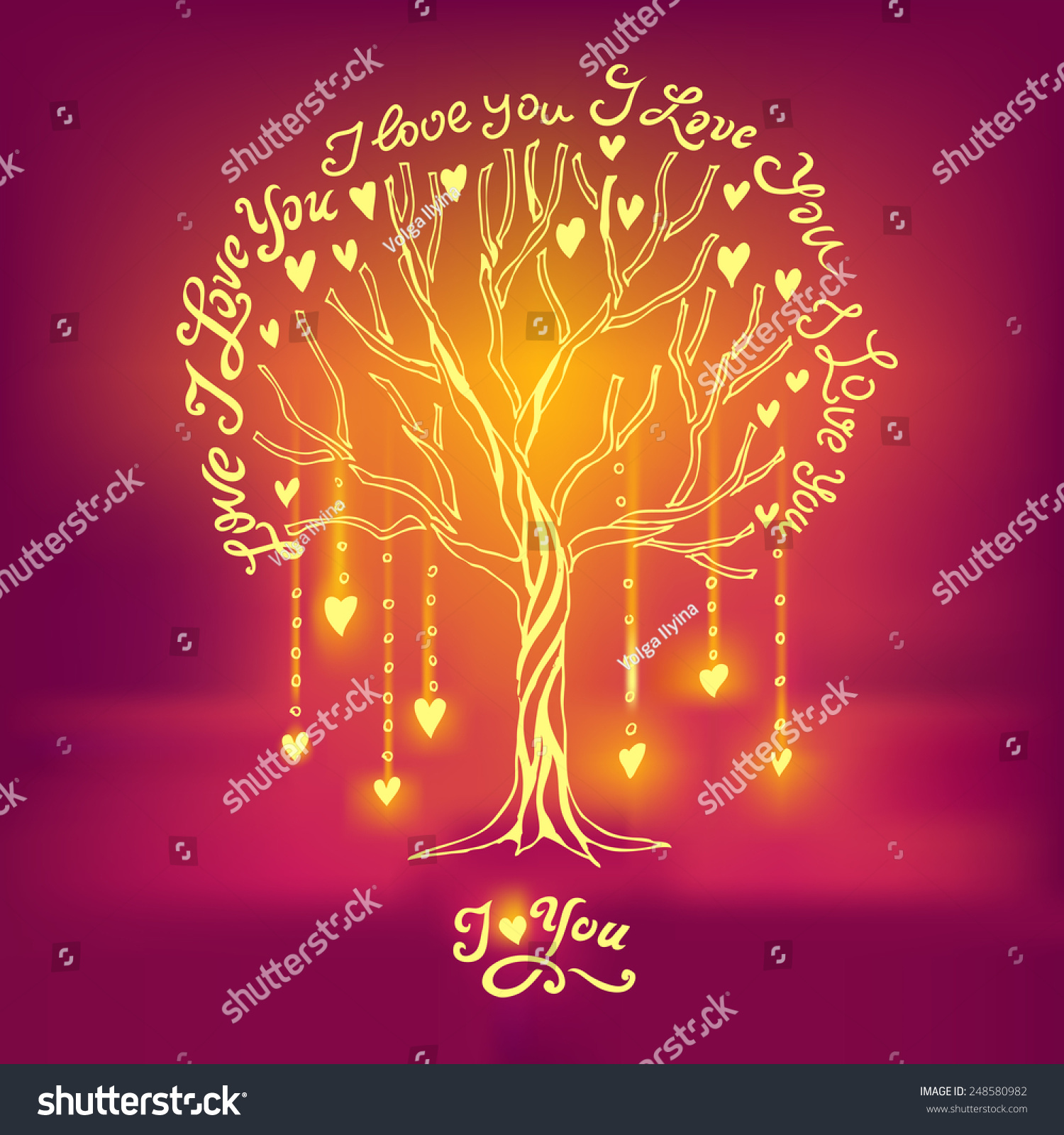 Drawing Love Tree Vector Cute Background Stock Vector (Royalty Free ...