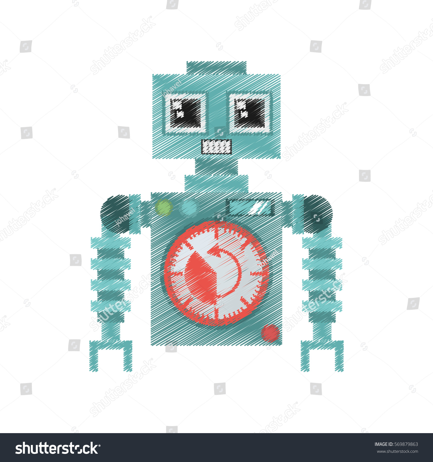 Drawing Robot Machine Alarm Clock Wheel Stock Vector (Royalty Free ...