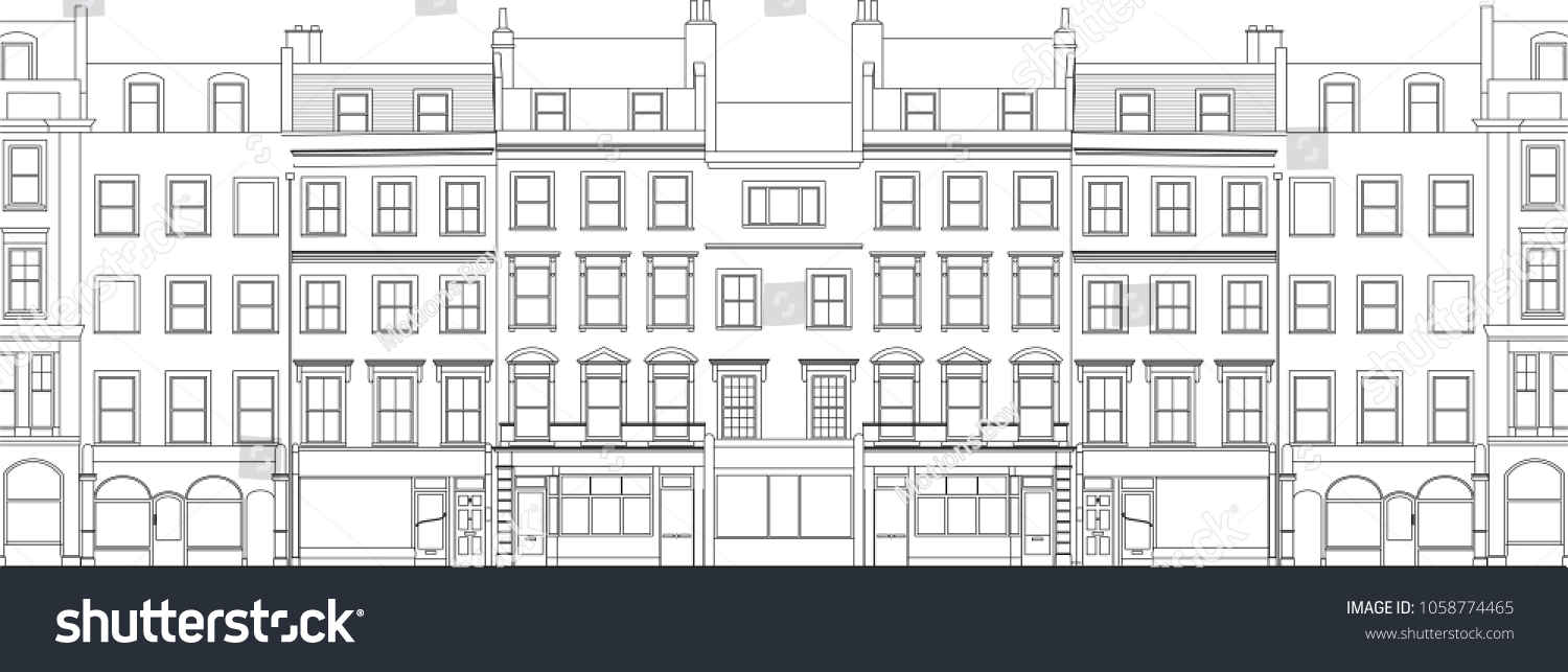 Drawing Town House Front Side Stock Vector (Royalty Free) 1058774465 ...