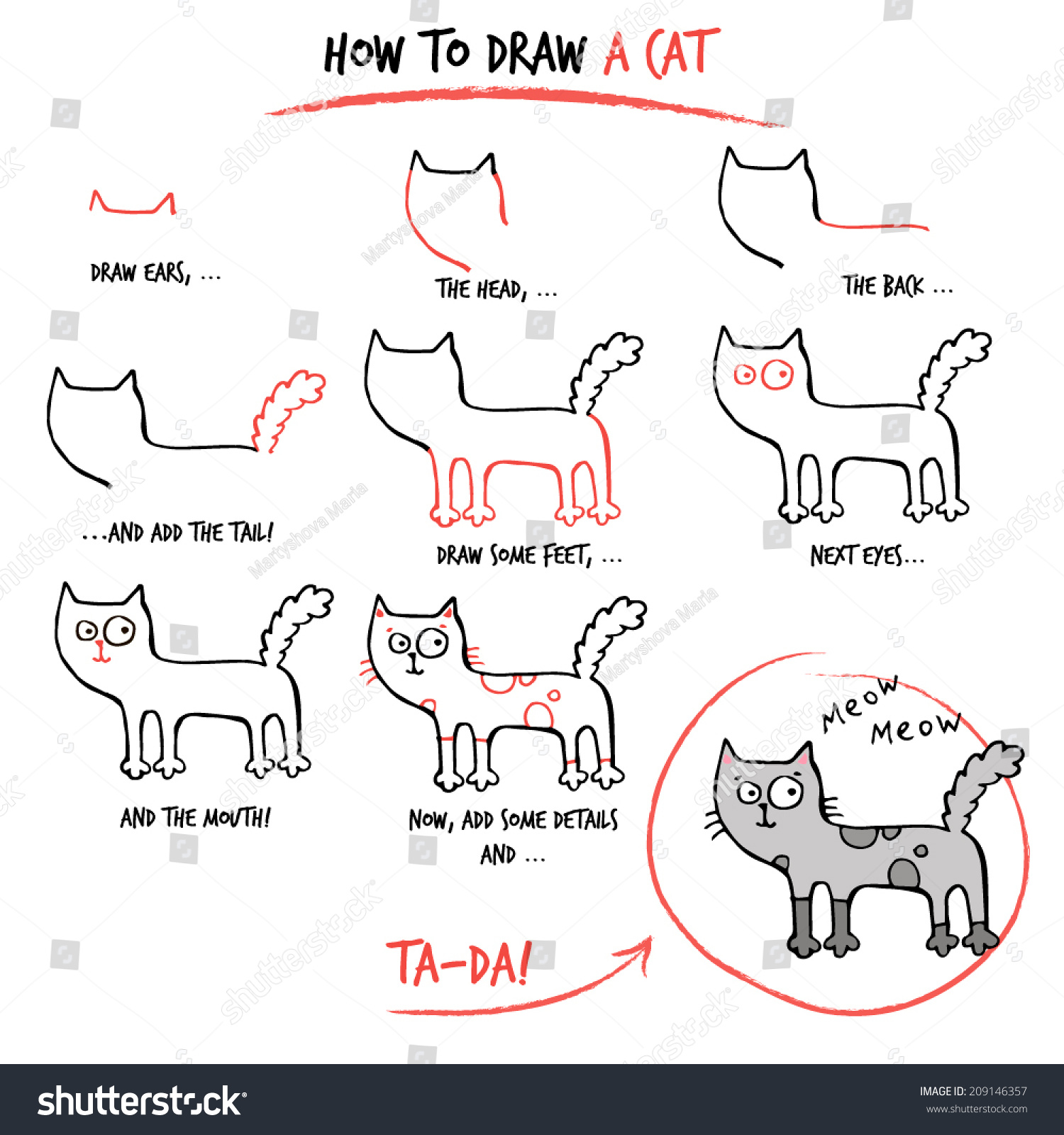 Drawing Tutorial How Draw Cat Step: Vector có sẵn (miễn phí bản quyền ...