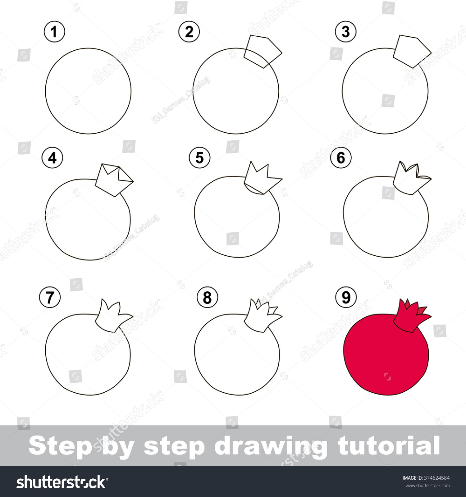 Drawing Tutorial How Draw Pomegranate Stock Vector (Royalty Free) 374624584