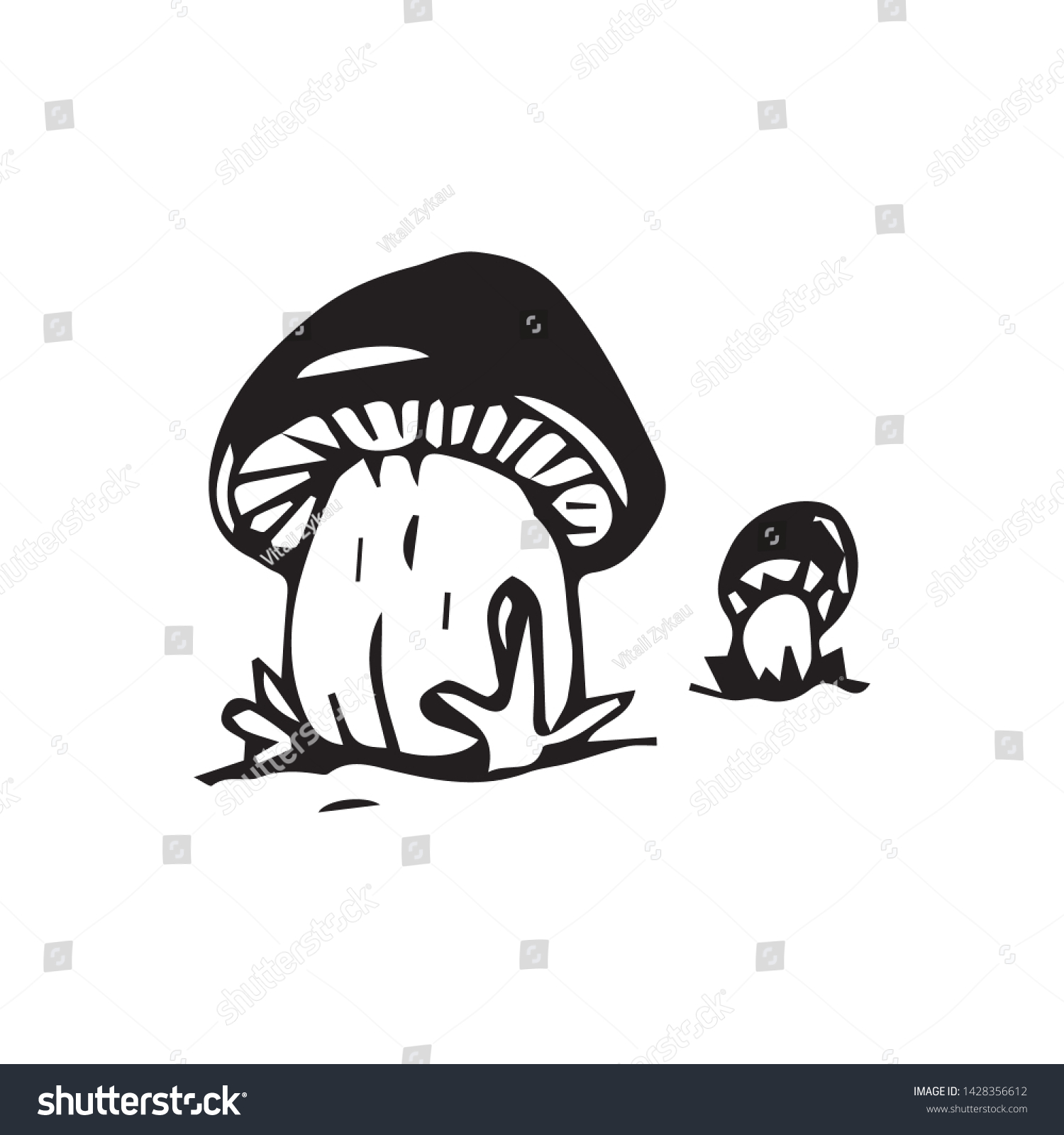 Drawing Two Mushrooms Vector Sketch Stock Vector (Royalty Free ...
