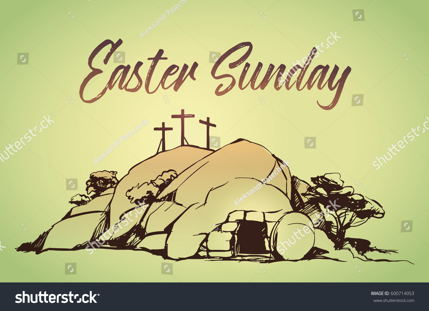 Drawing Vector Calvary Cross Cave Resurrection: vector de stock (libre ...