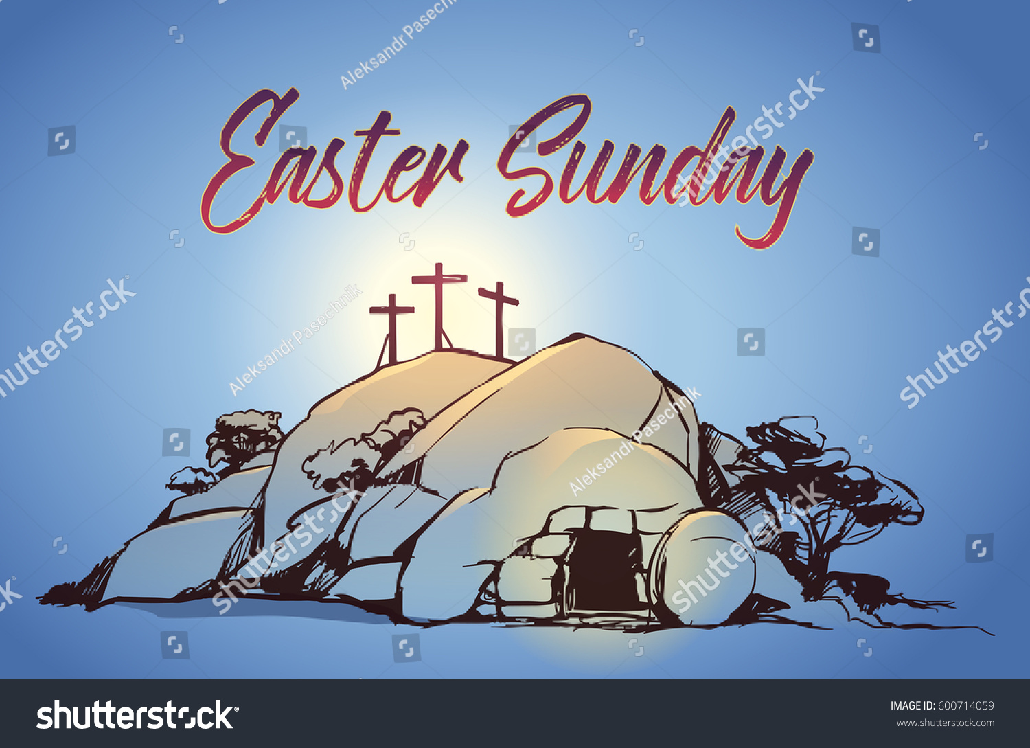 Drawing Vector Calvary Cross Cave Resurrection: vector de stock (libre ...