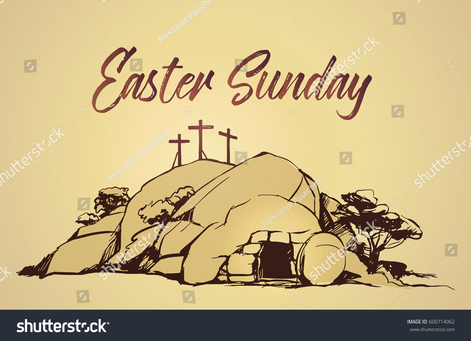 Drawing Vector Calvary Cross Cave Resurrection Stok Vektör (Telifsiz ...