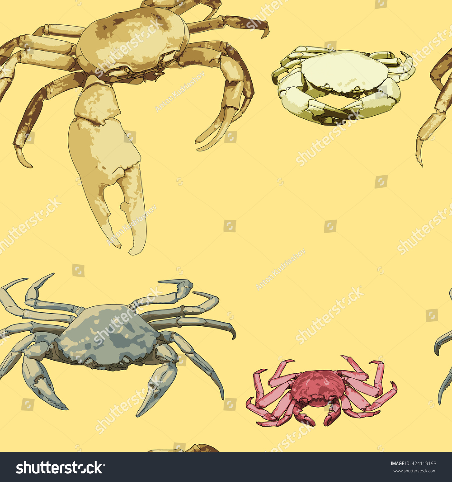 Drawing Vector Isolated Crabs On Beige Stock Vector (Royalty Free ...