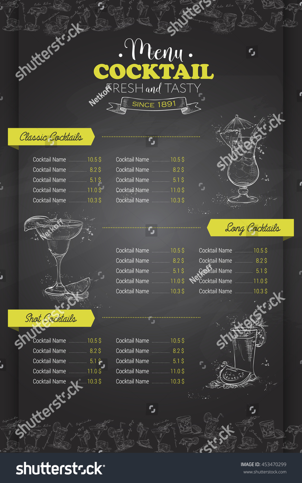 Drawing Vertical Cocktail Menu Design: เวกเตอร์สต็อก (ปลอดค่าลิขสิทธิ์ ...