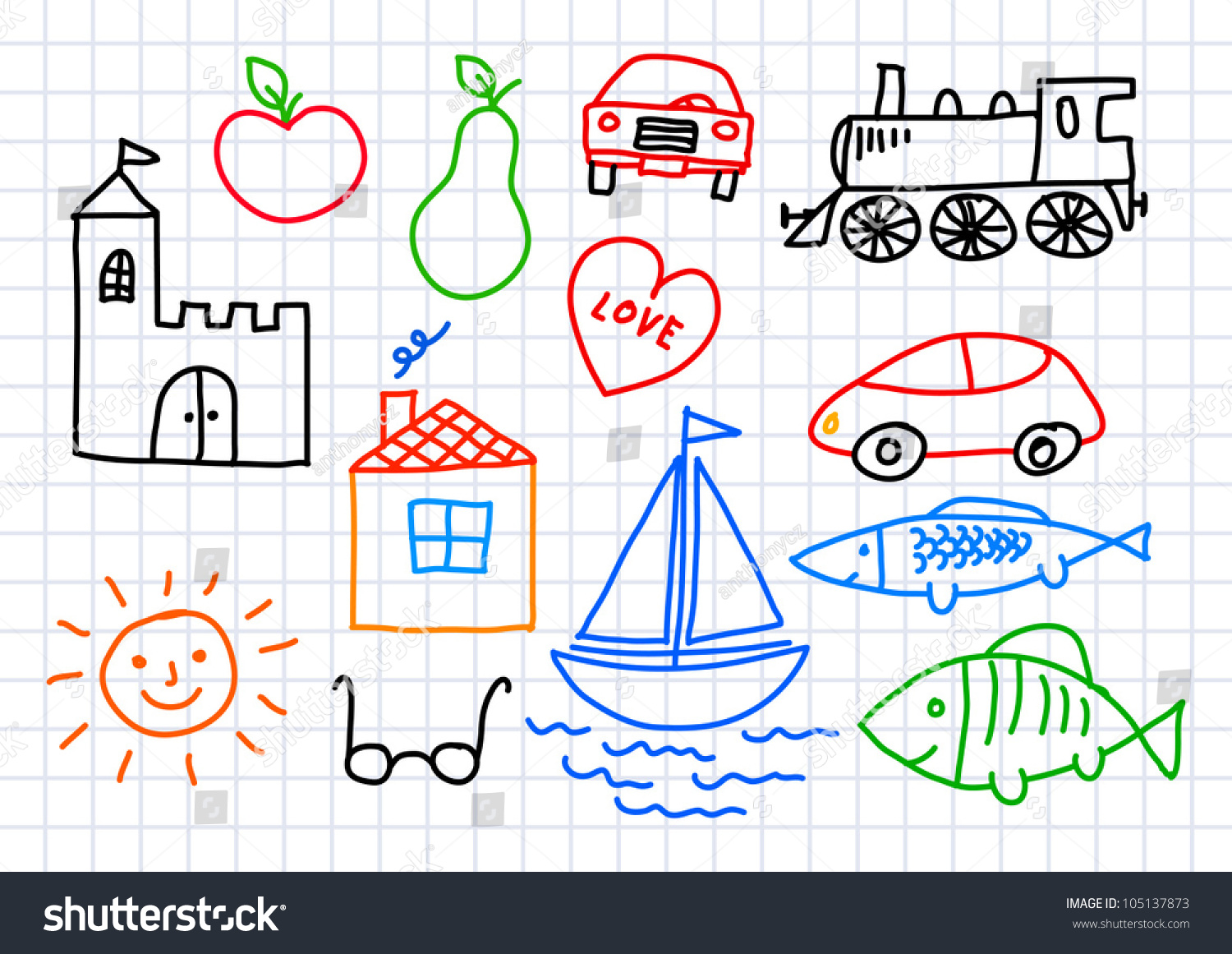 Drawings On Squared Paper Stock Vector (Royalty Free) 105137873 ...
