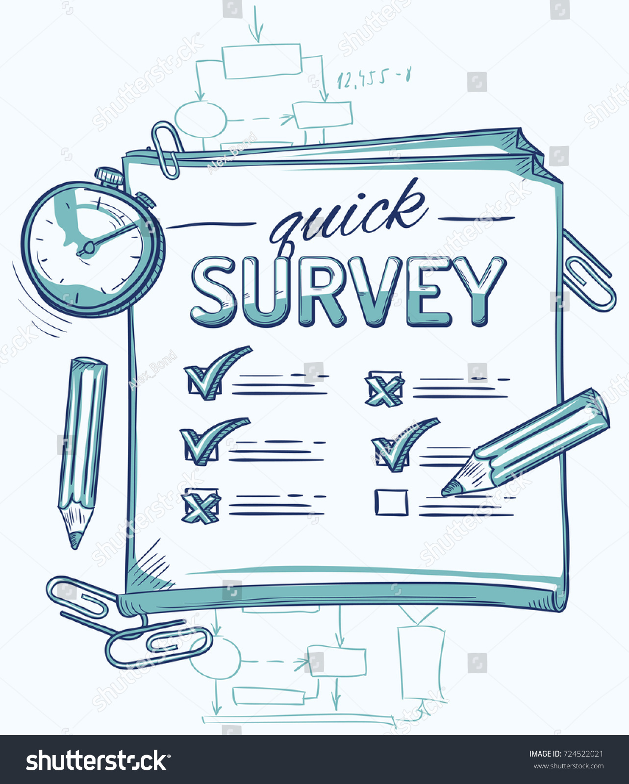 Drawn Quick Survey Checklist Pencils Timer Stock Vector (Royalty Free ...