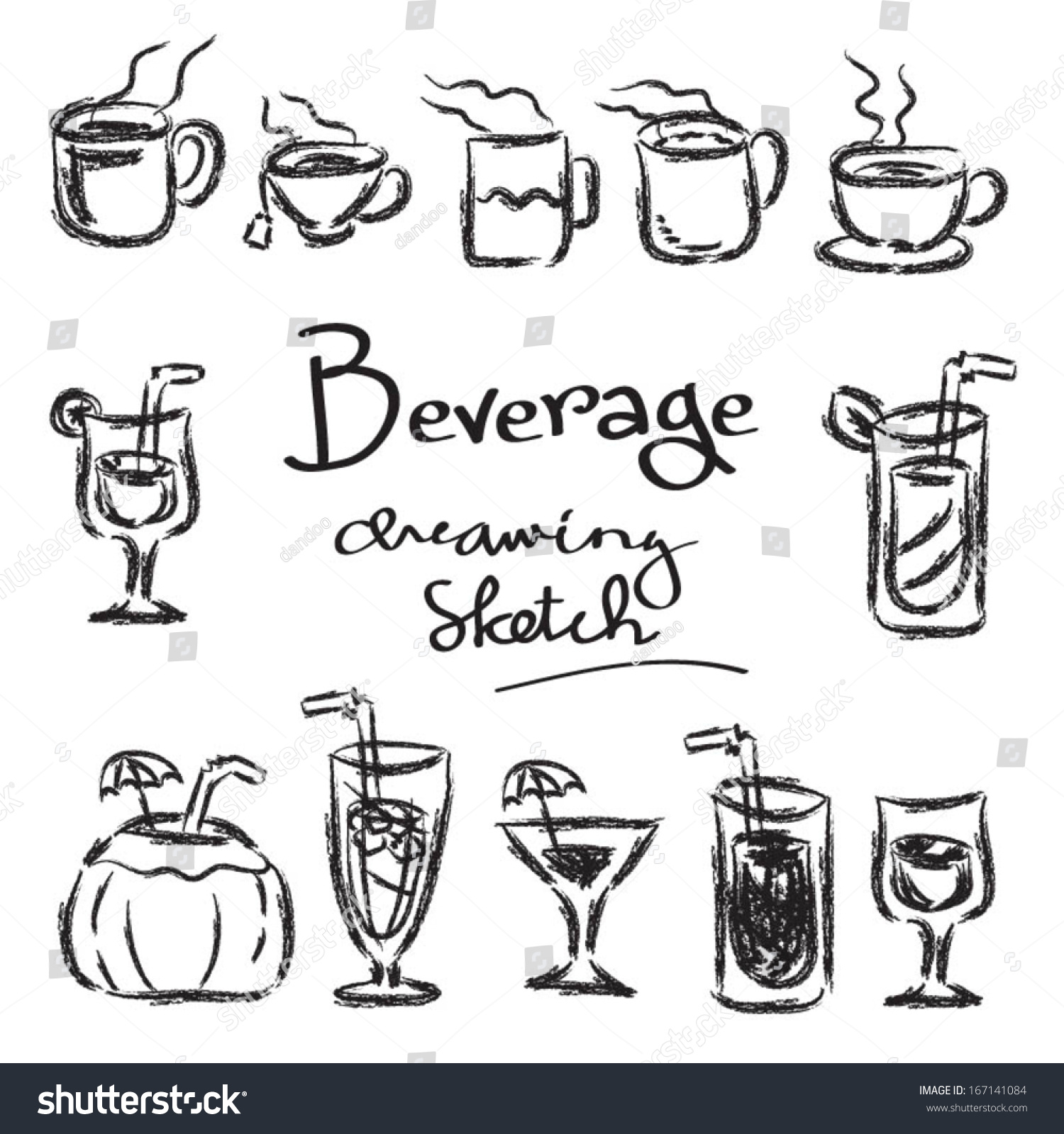 Drinks Beverage Drawing Doodle Sketch Stock Vector (Royalty Free) 167141084
