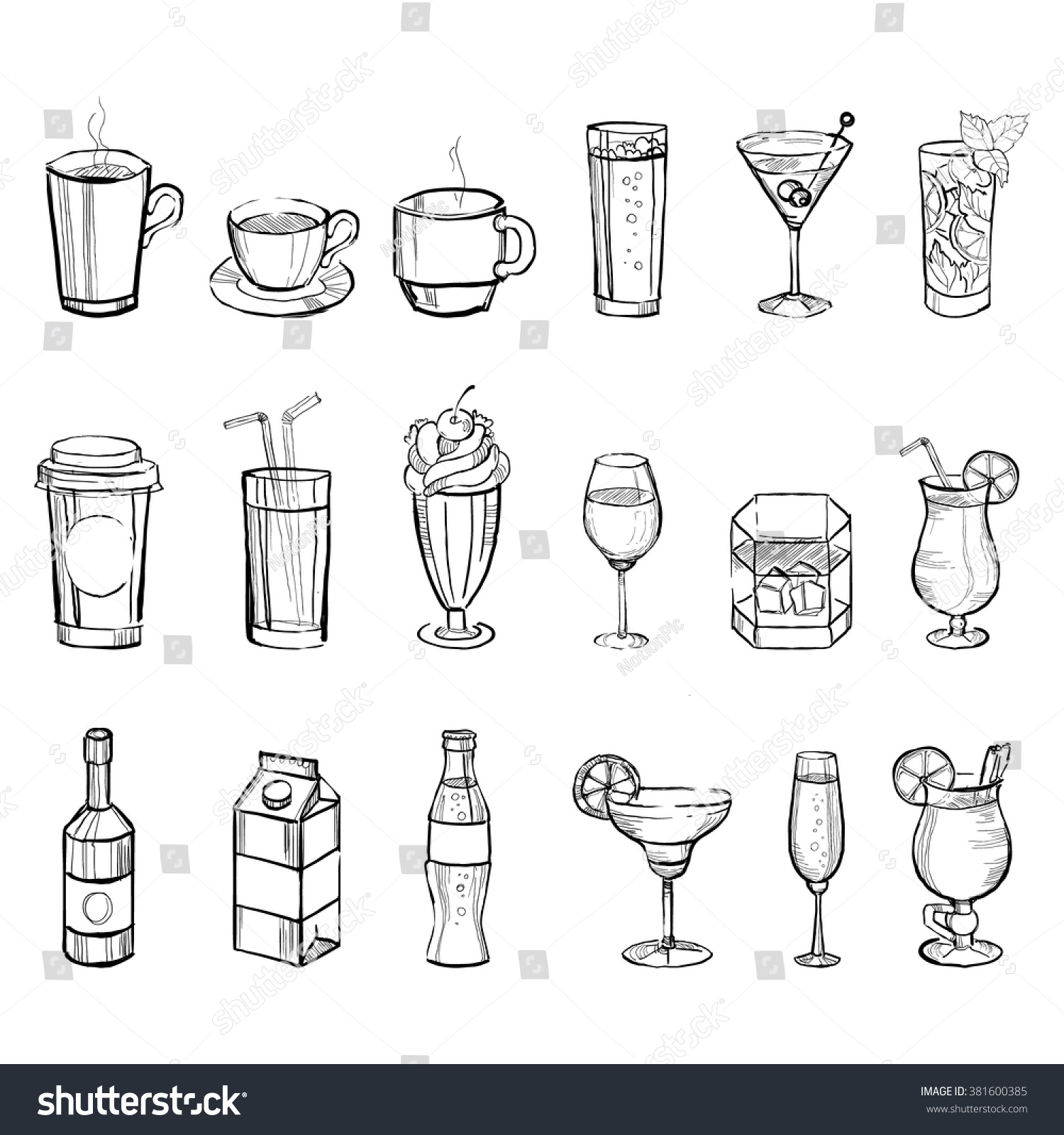 Drinks Doodle Set Hand Drawn Vector Stock Vector (Royalty Free ...