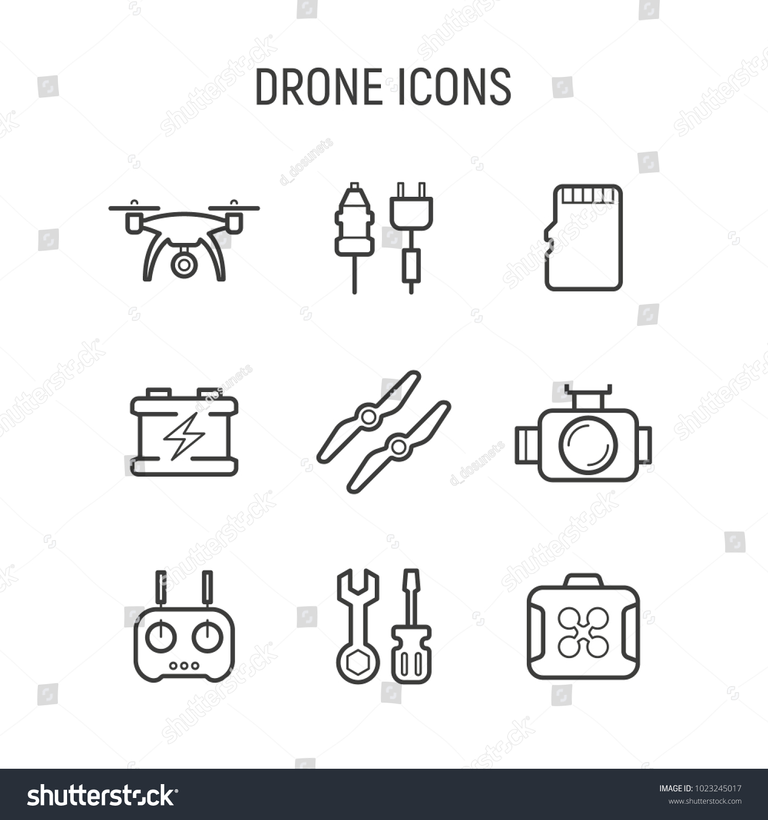 Drone Tool Set Thin Line Icons Stock Vector (Royalty Free) 1023245017 ...