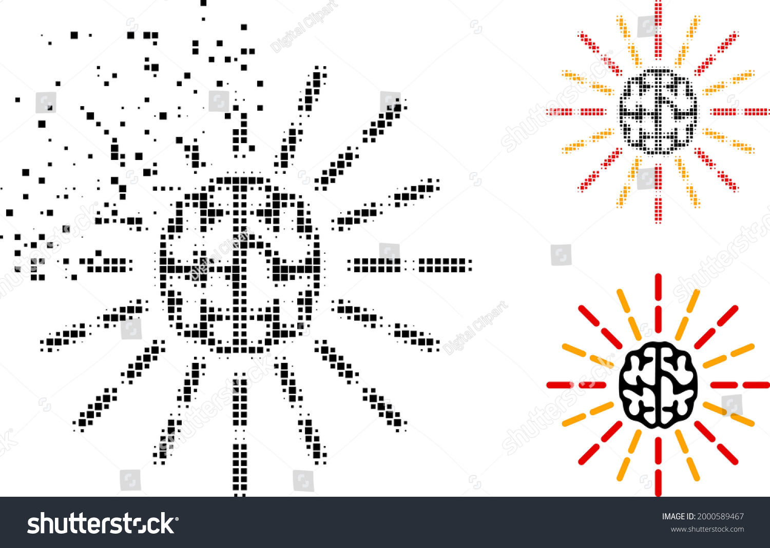 Dust Pixelated Brain Shine Pictogram Halftone Stock Vector (Royalty ...