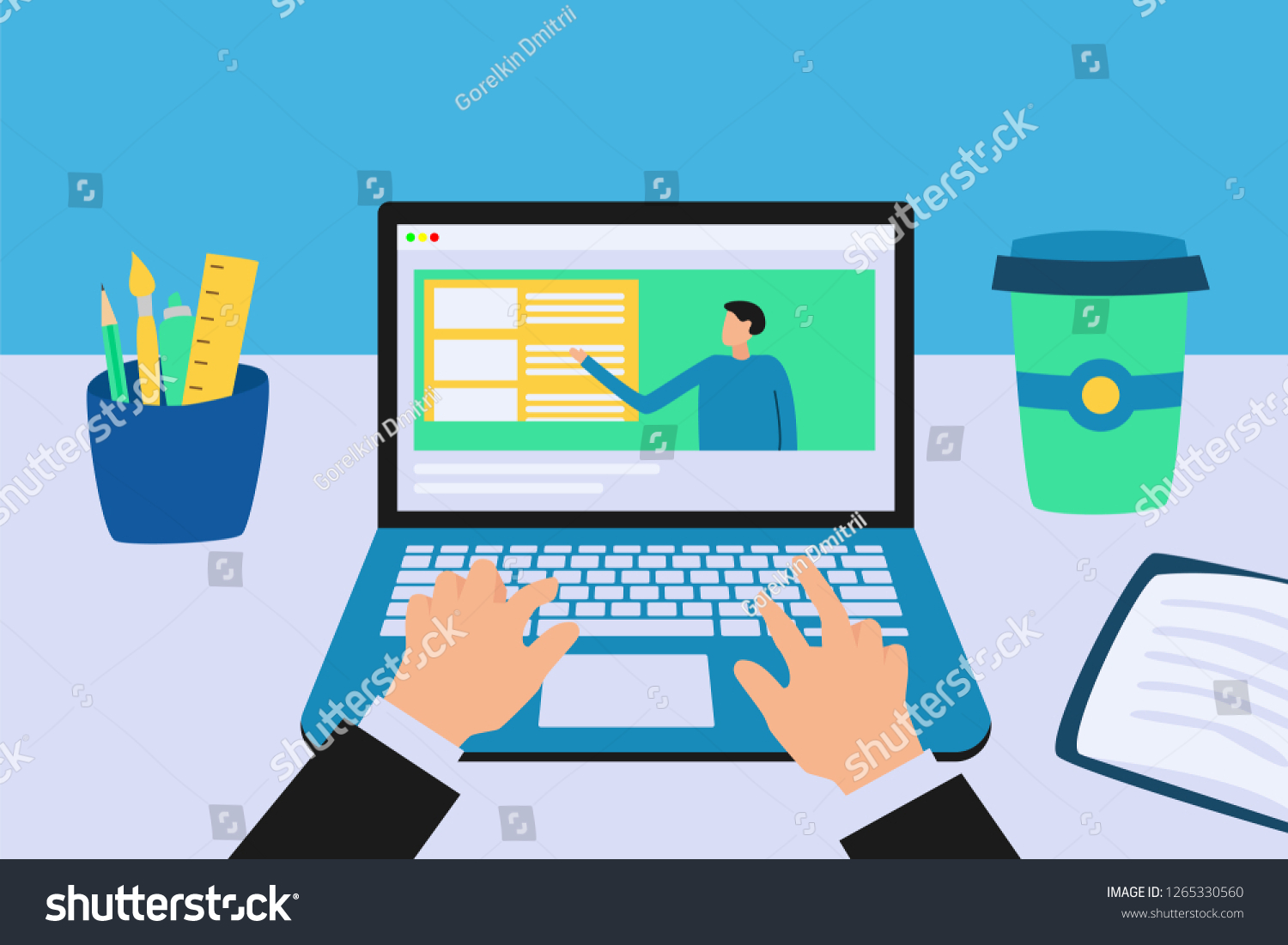 Elearning Background Laptop Hands Stock Vector (Royalty Free) 1265330560
