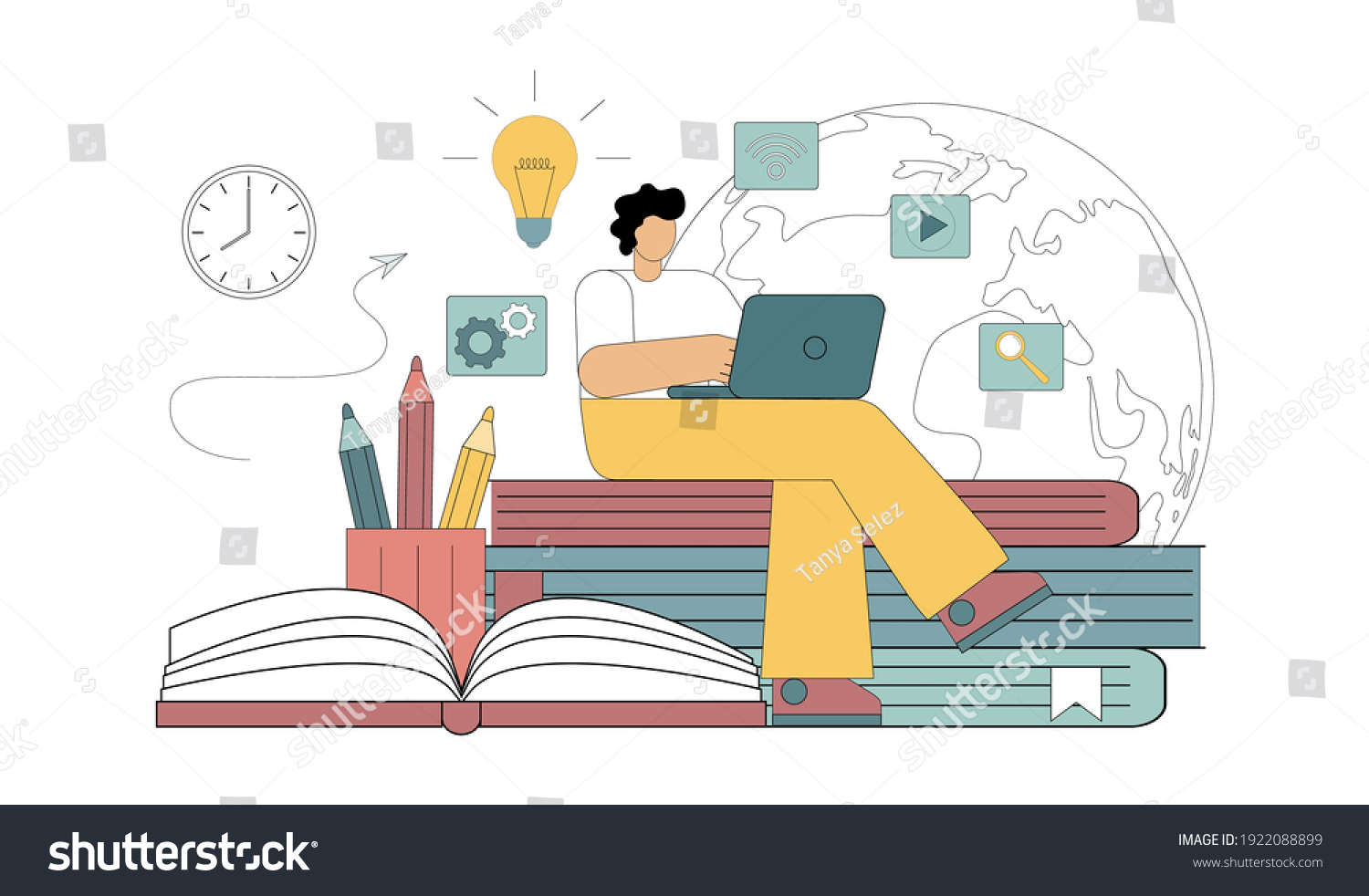 Elearning Concept Remote Education Online Video Stock Vector (Royalty ...