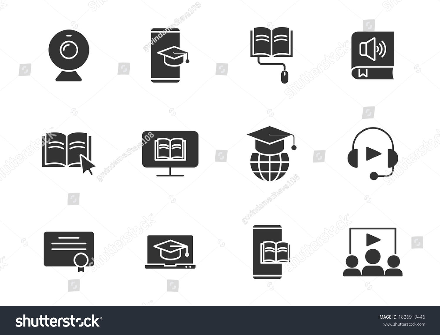 E Learning Silhouette Vector Icons Isolated Stock Vector (Royalty Free ...