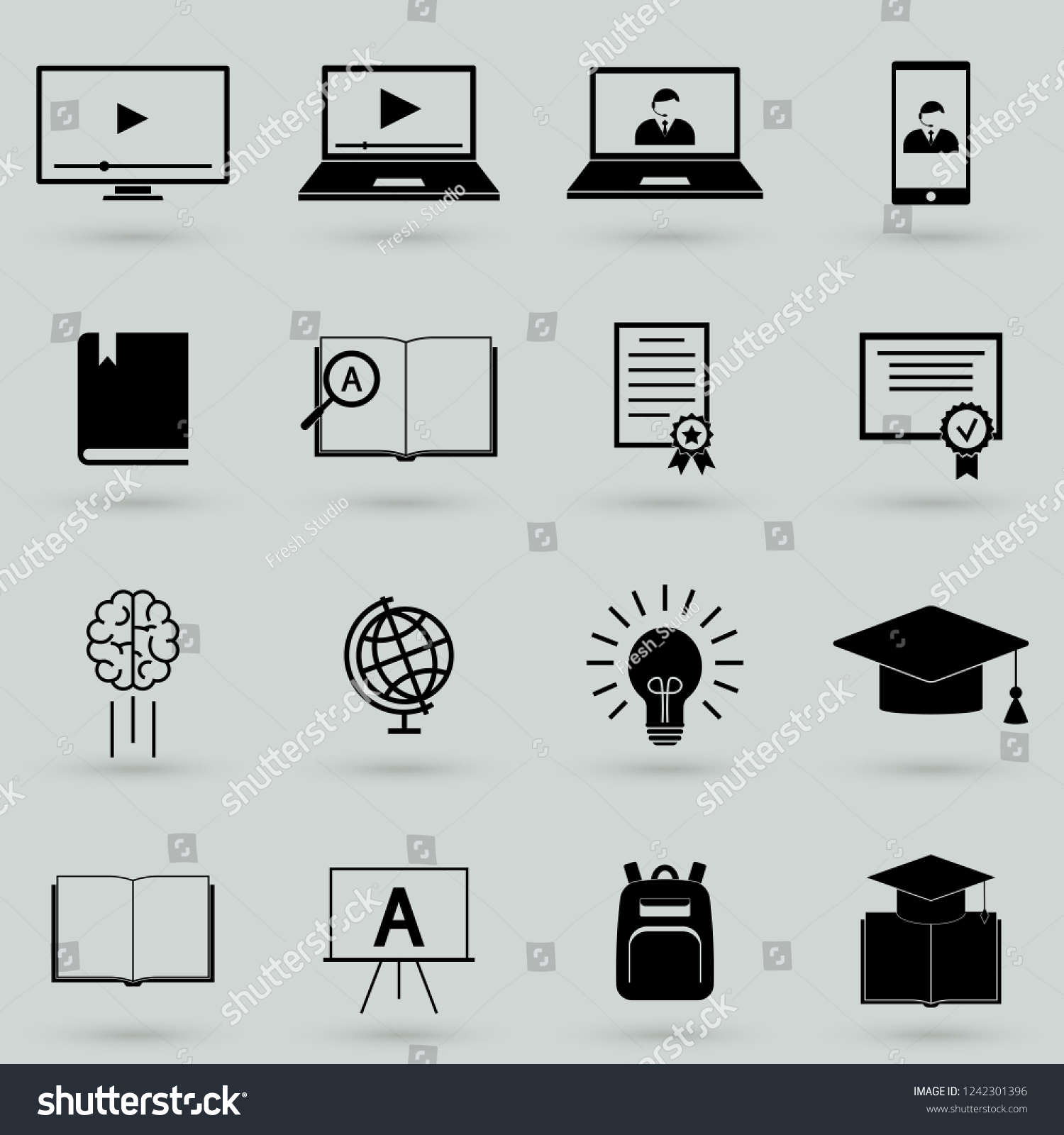 Elearning 16 Simple Icons Set Black Stock Vector (Royalty Free) 1242301396