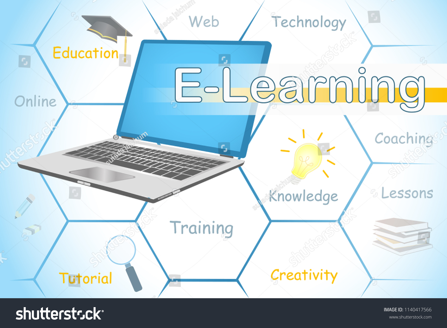 Elearning Text Notebook Using Presentation Background Stock Vector ...