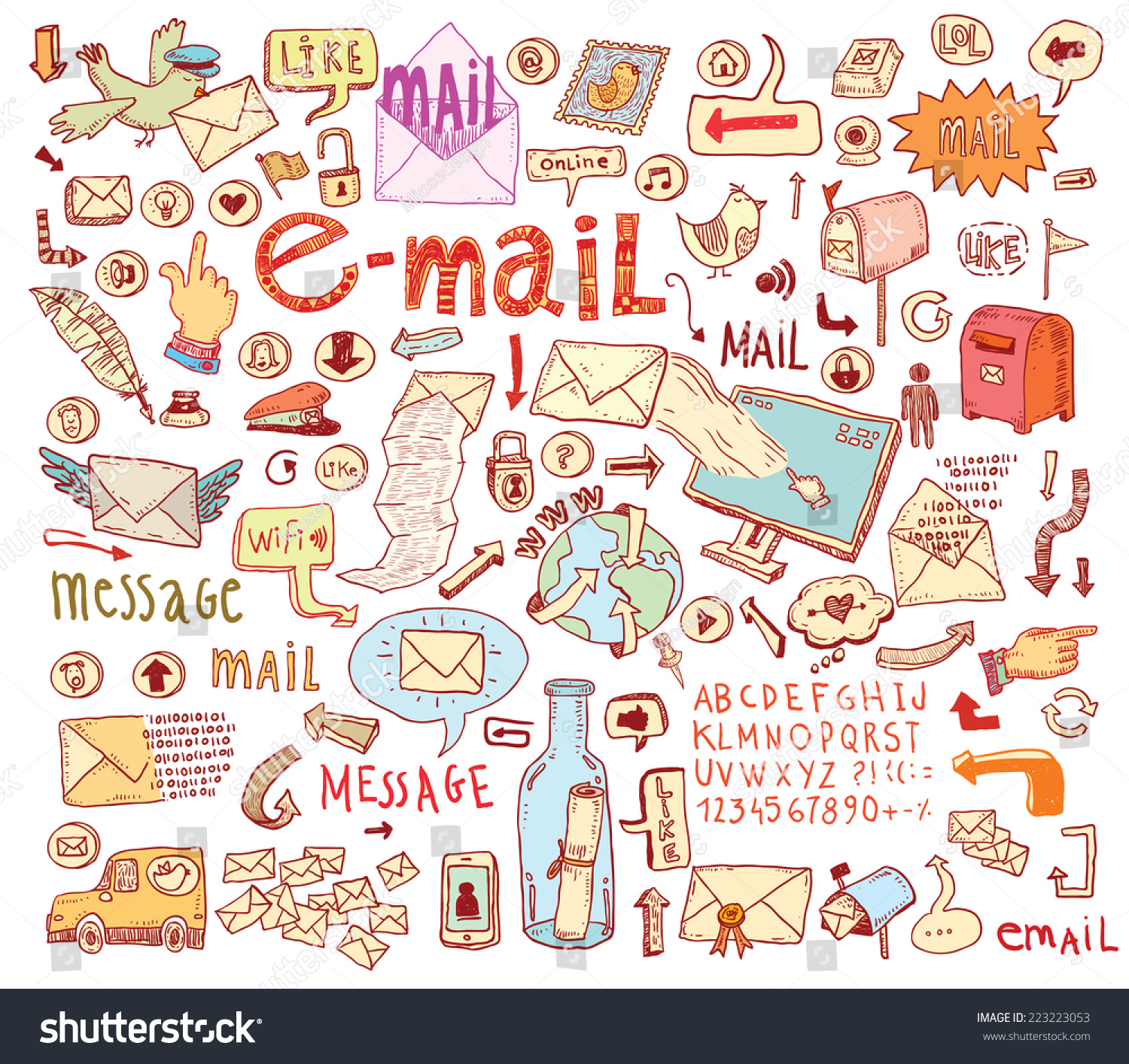 Email Doodle Set Handdrawn Vector Illustration Stock Vector (Royalty ...