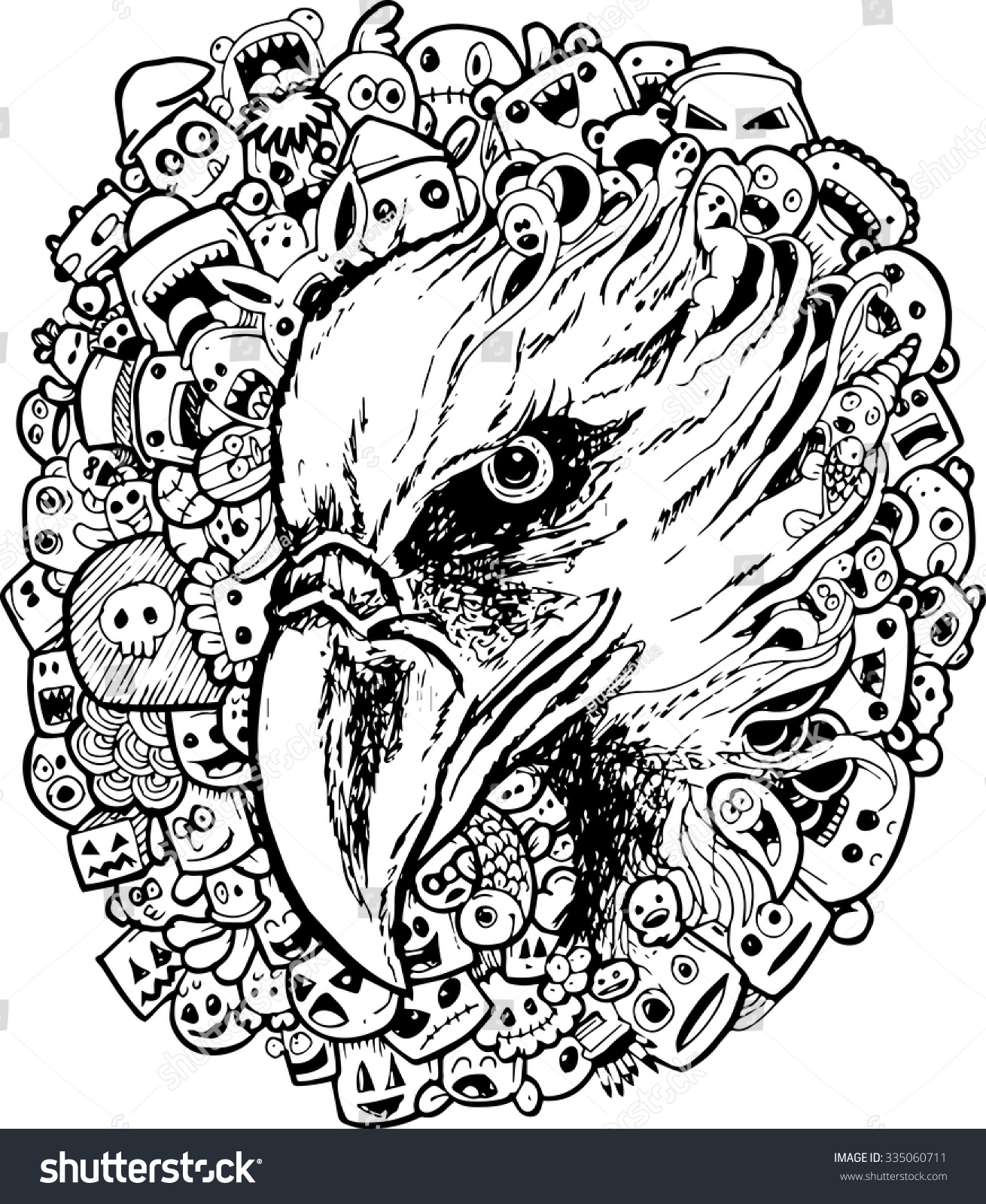 Eagle Doodle Cartoon Hand Drawing: vector de stock (libre de regalías ...