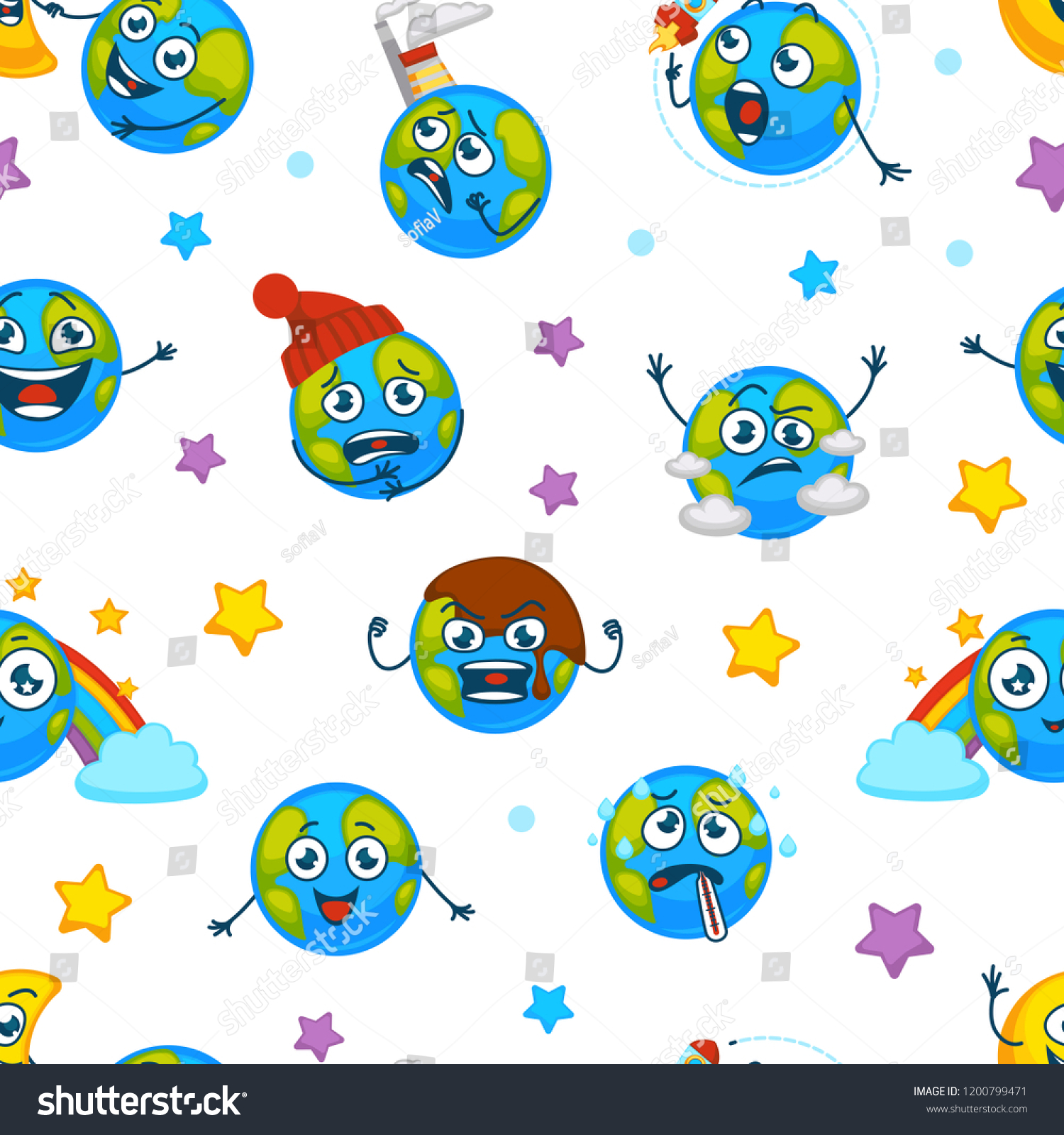 Earth Planet Expressing Emotions Emojis Seamless Stock Vector (Royalty ...
