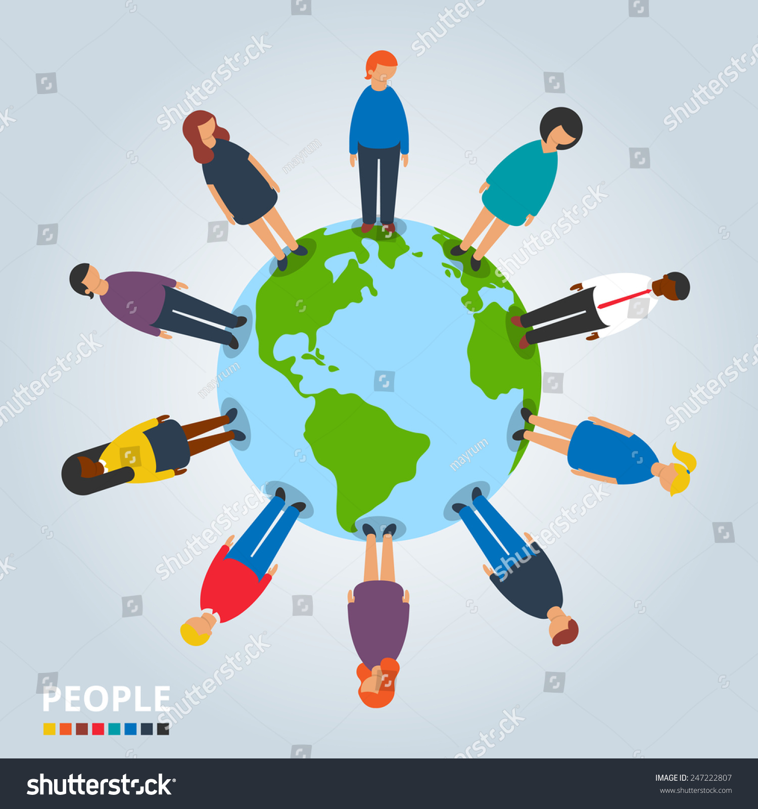 Earth Surrounded By People Vector Illustration Stock-vektor (royaltyfri ...