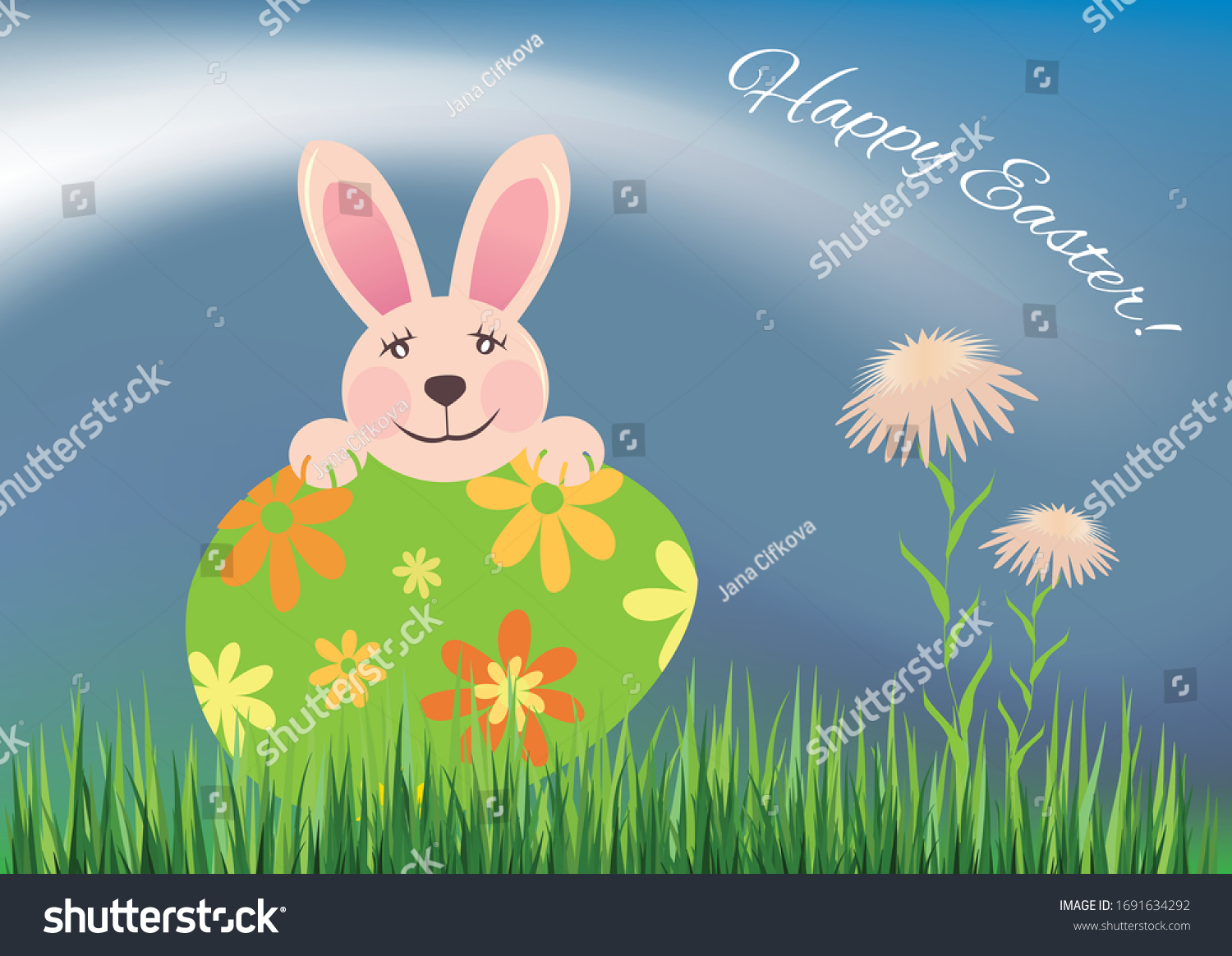 Easter Bunny Behind Egg Stock Vector (Royalty Free) 1691634292 ...