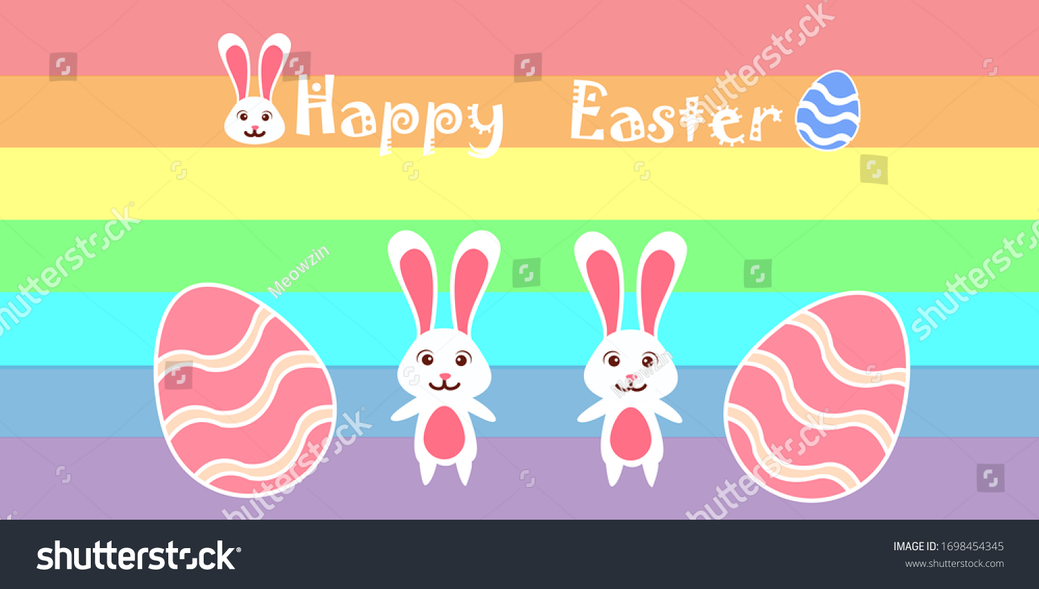 Easter Bunny On Rainbow Backgroundvector Illustration Stock Vector ...