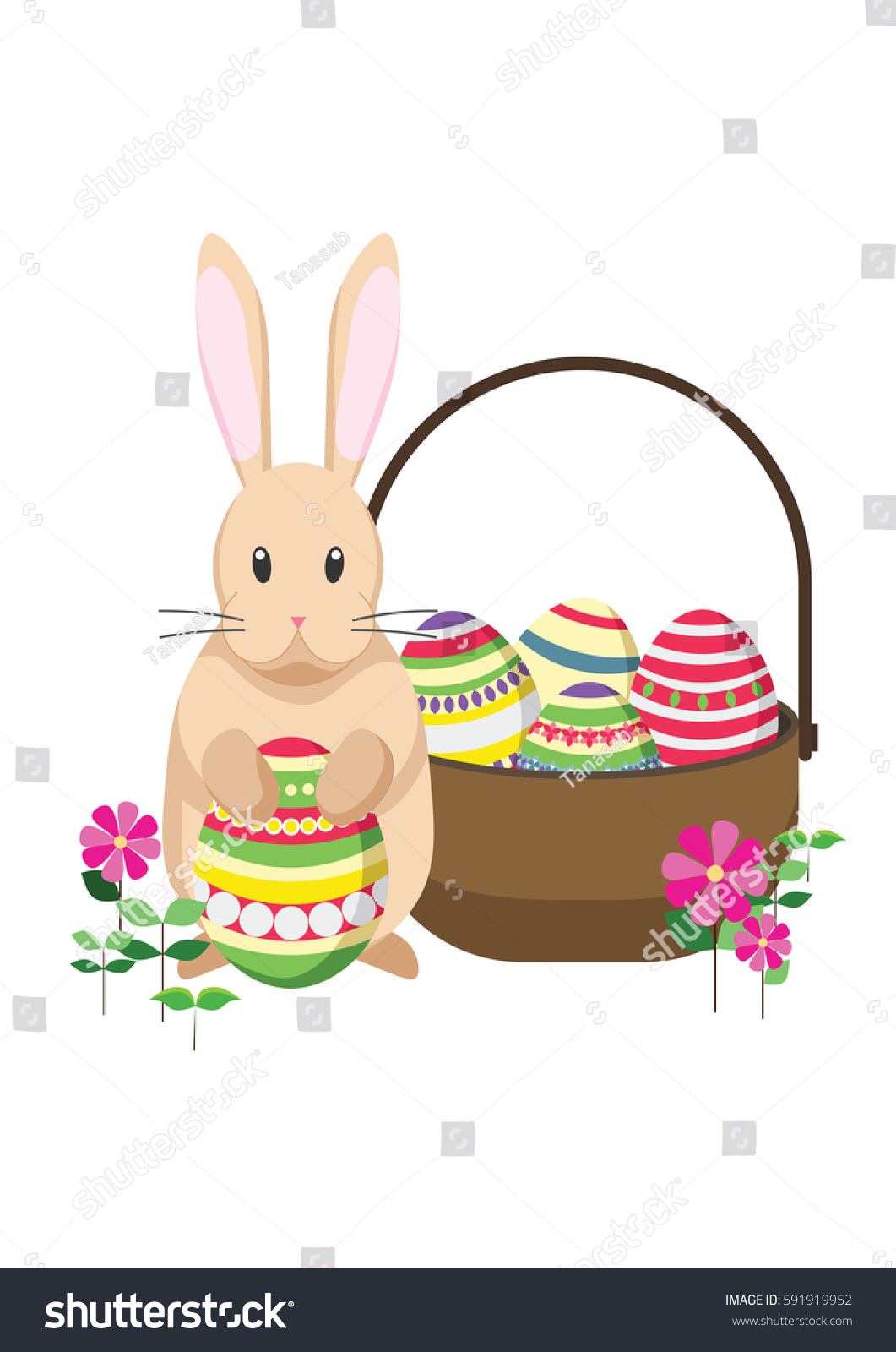 Easter Bunny Rabbit Easter Basket Full Stock Vector (Royalty Free ...