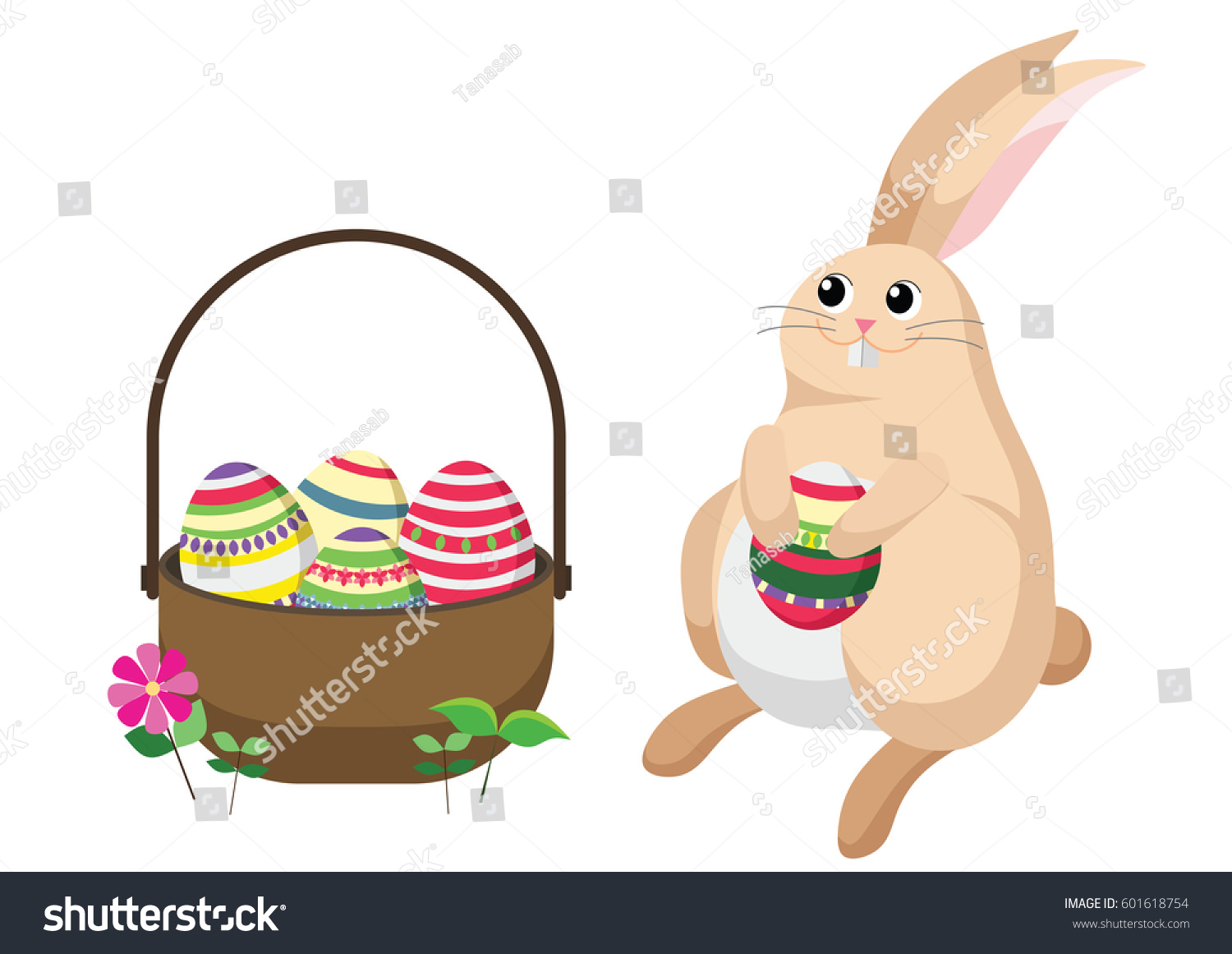 Easter Bunny Rabbit Easter Basket Full Stock Vector (Royalty Free ...