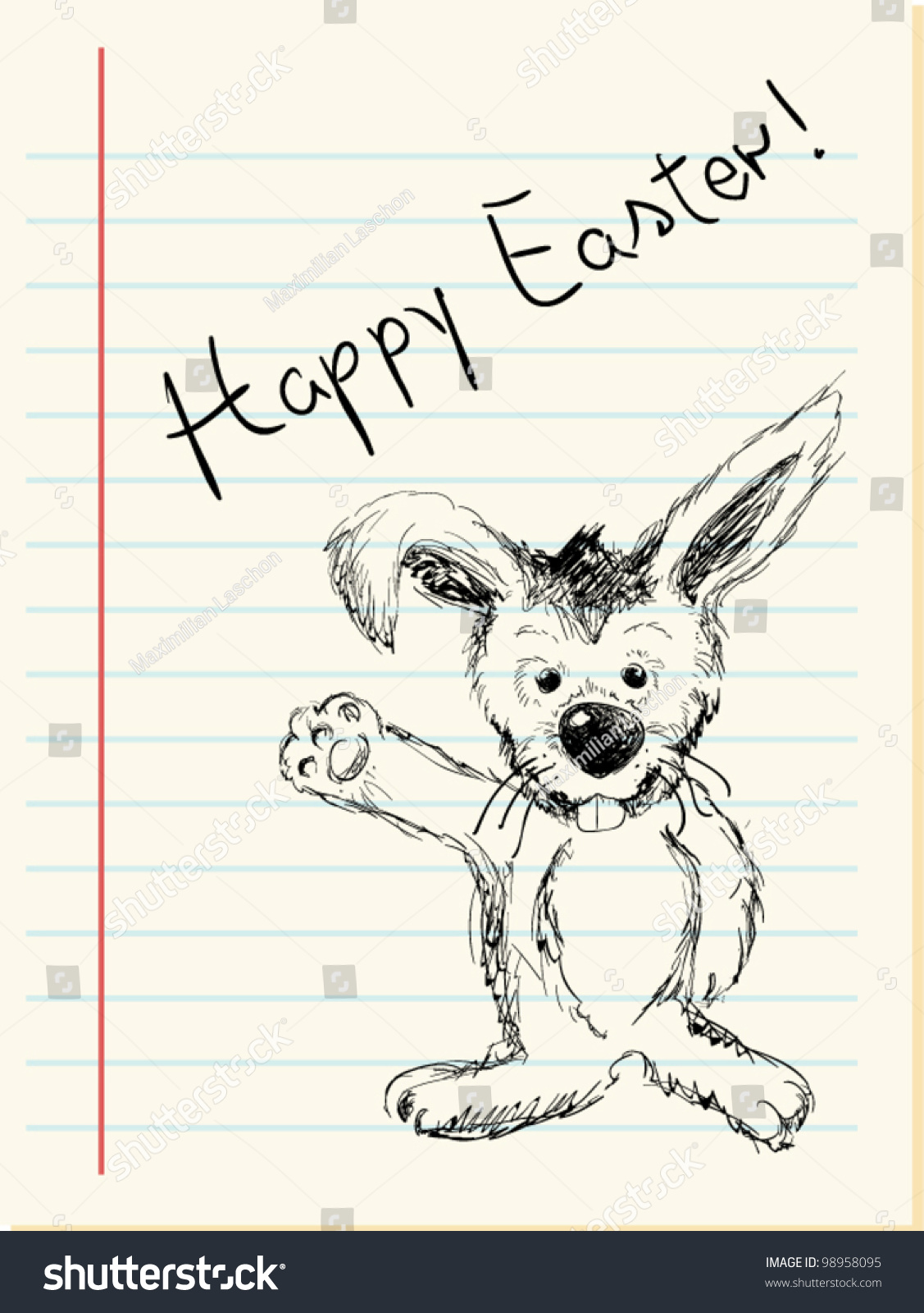 Easter Bunny Sketch On Paper: vector de stock (libre de regalías ...