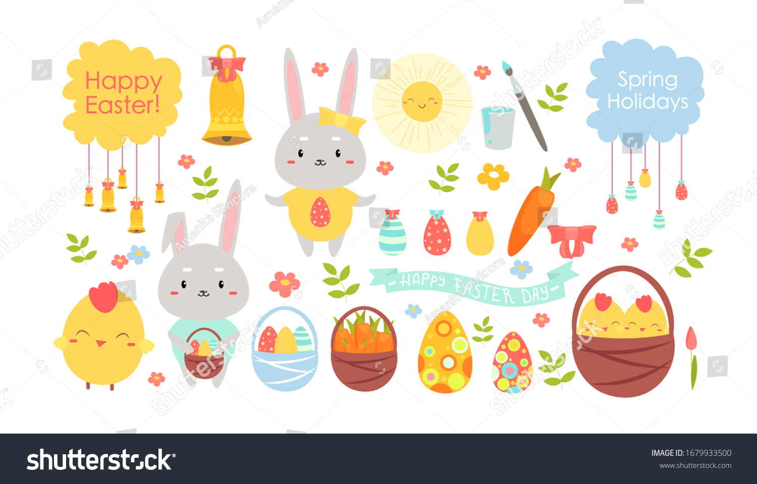 Easter Color Cartoon Flat Vector Illustration Stock Vector (Royalty ...