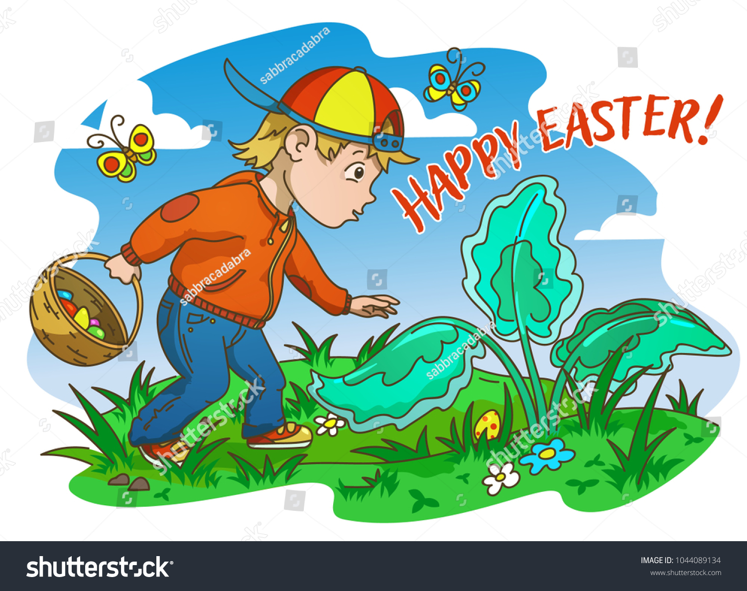Easter Egg Hunter Boy Looking Eggs Stock Vector (Royalty Free ...