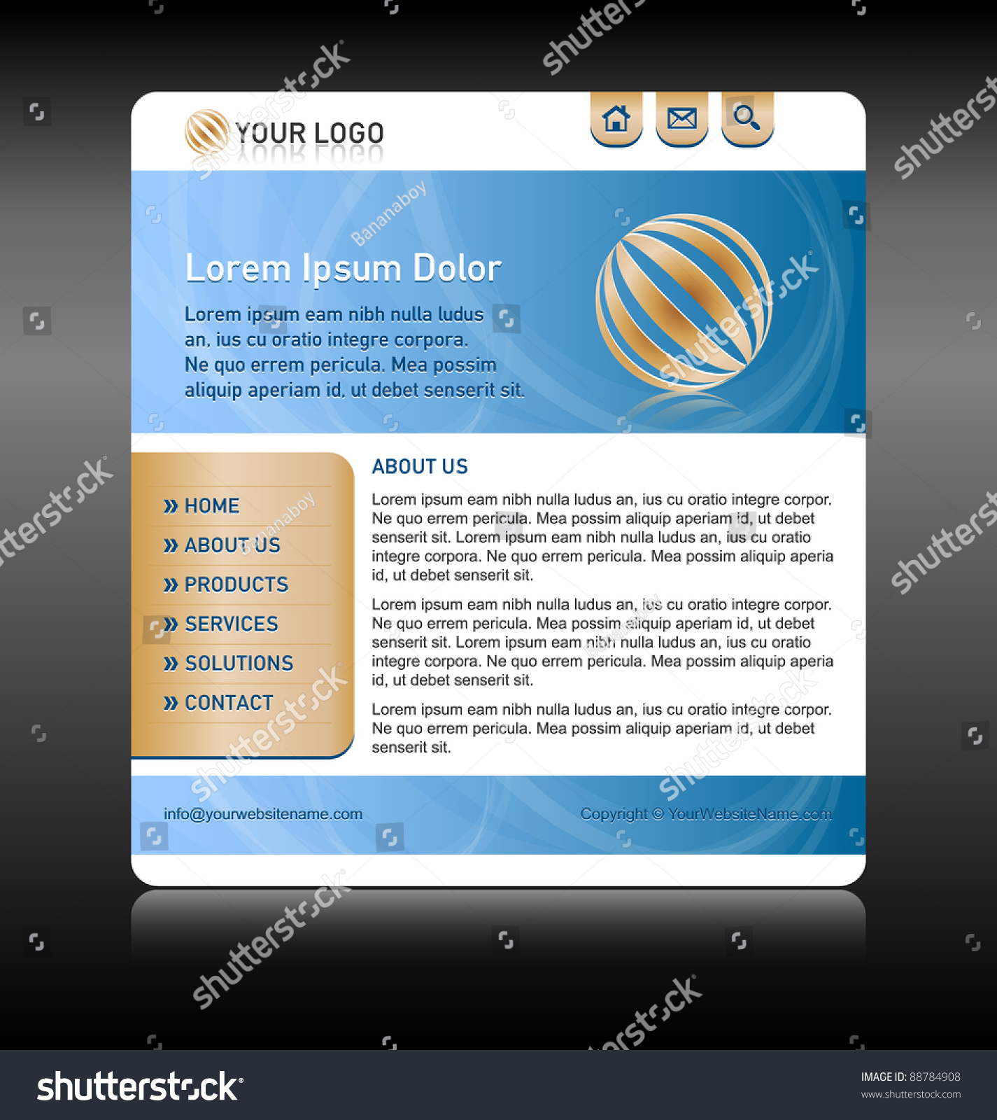 Easy Customizable Blue Gold Website Template Stock Vector (Royalty Free ...