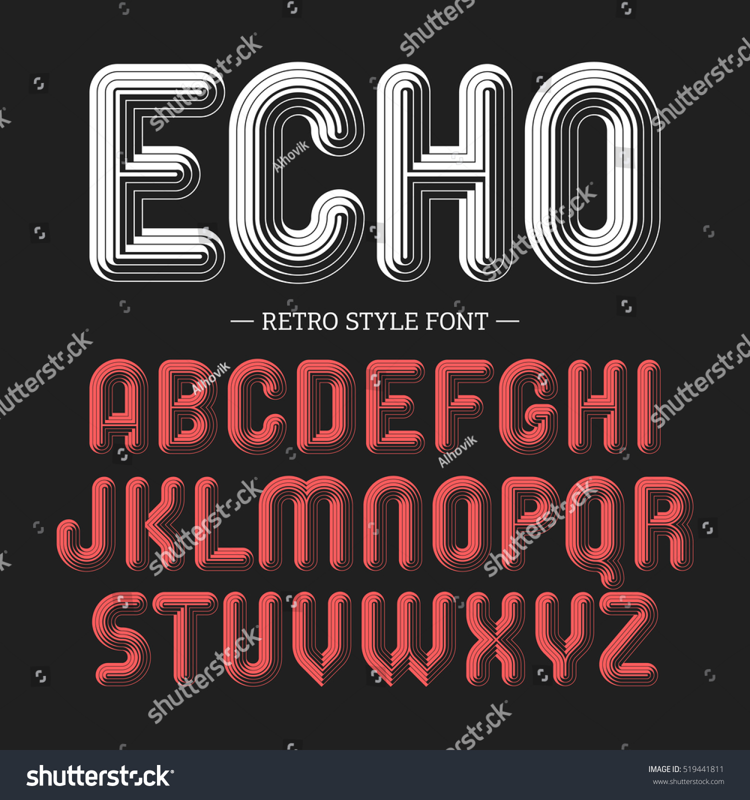 Echo Retro Style Volume Font Vector: เวกเตอร์สต็อก (ปลอดค่าลิขสิทธิ์ ...